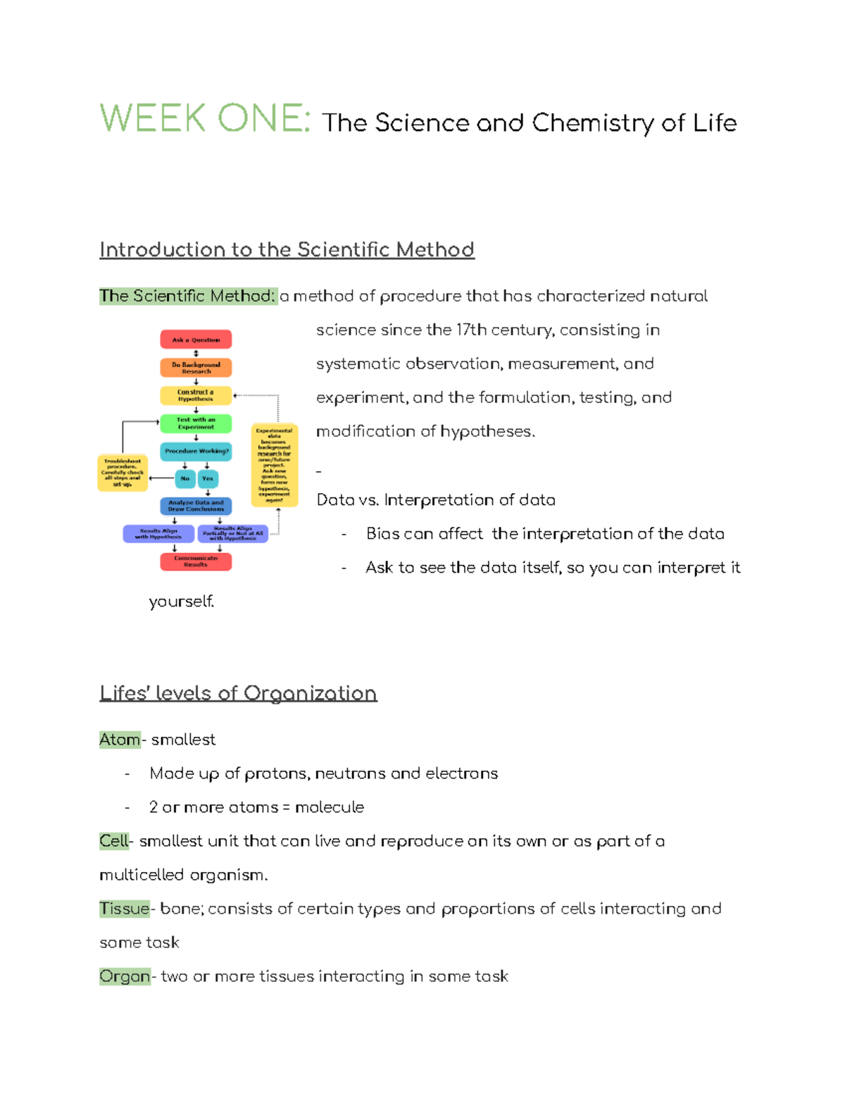 BIOL 102 The Science and Chemistry of Life - WEEK ONE: The Science and ...