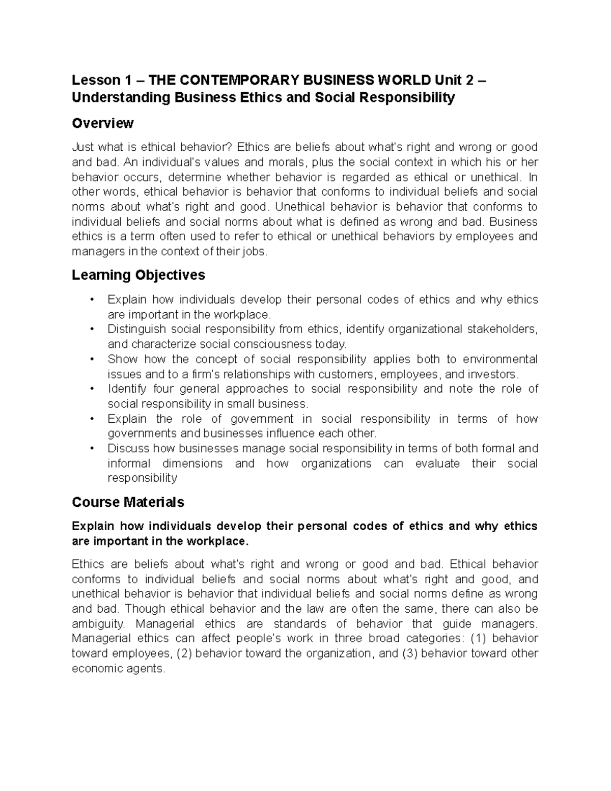 Module 2 Understanding Business Ethics and Social Responsibility ...