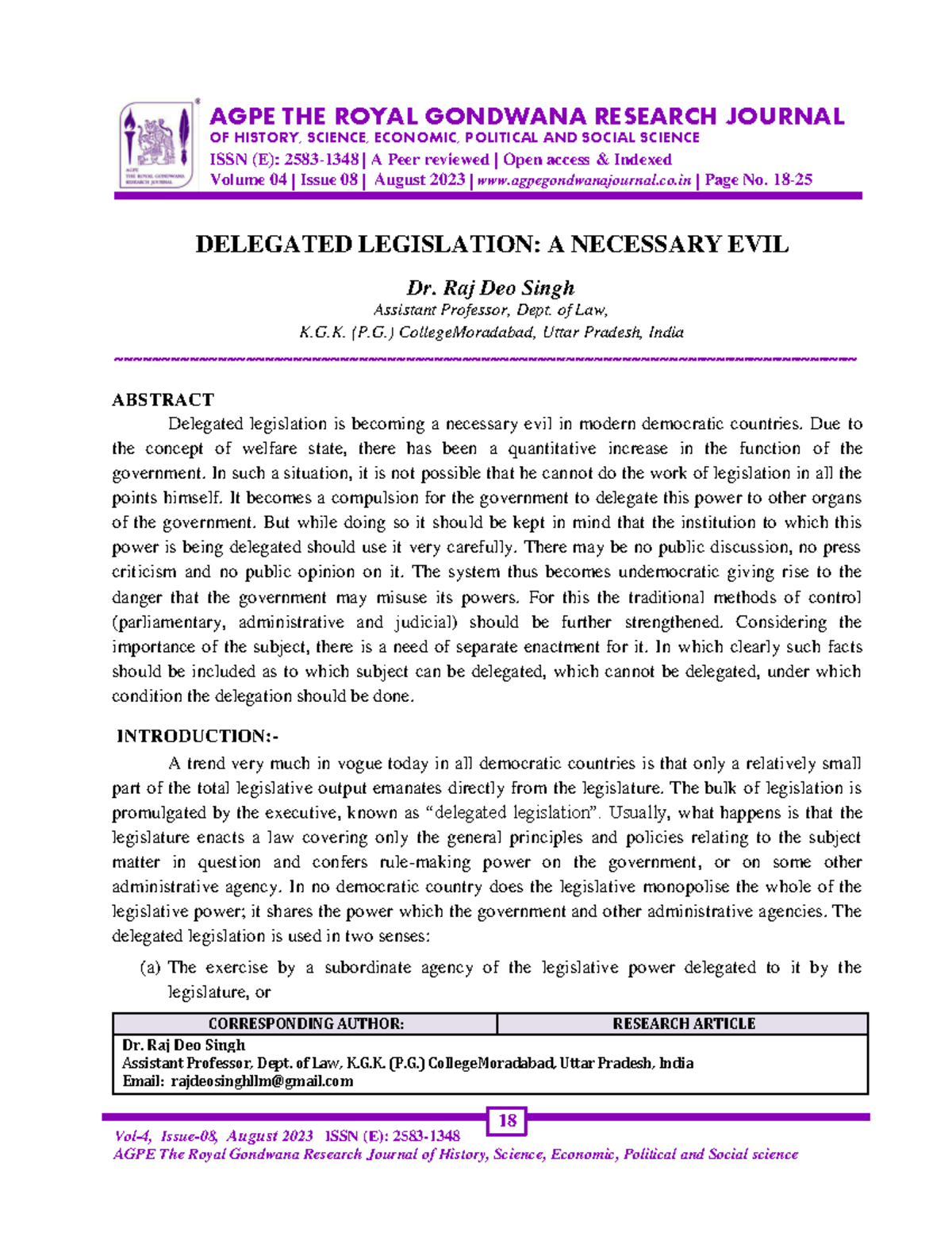 304 - Vol-4, Issue- 08 , August 2023 ISSN (E): 258 3 - 1348 18 ABSTRACT ...