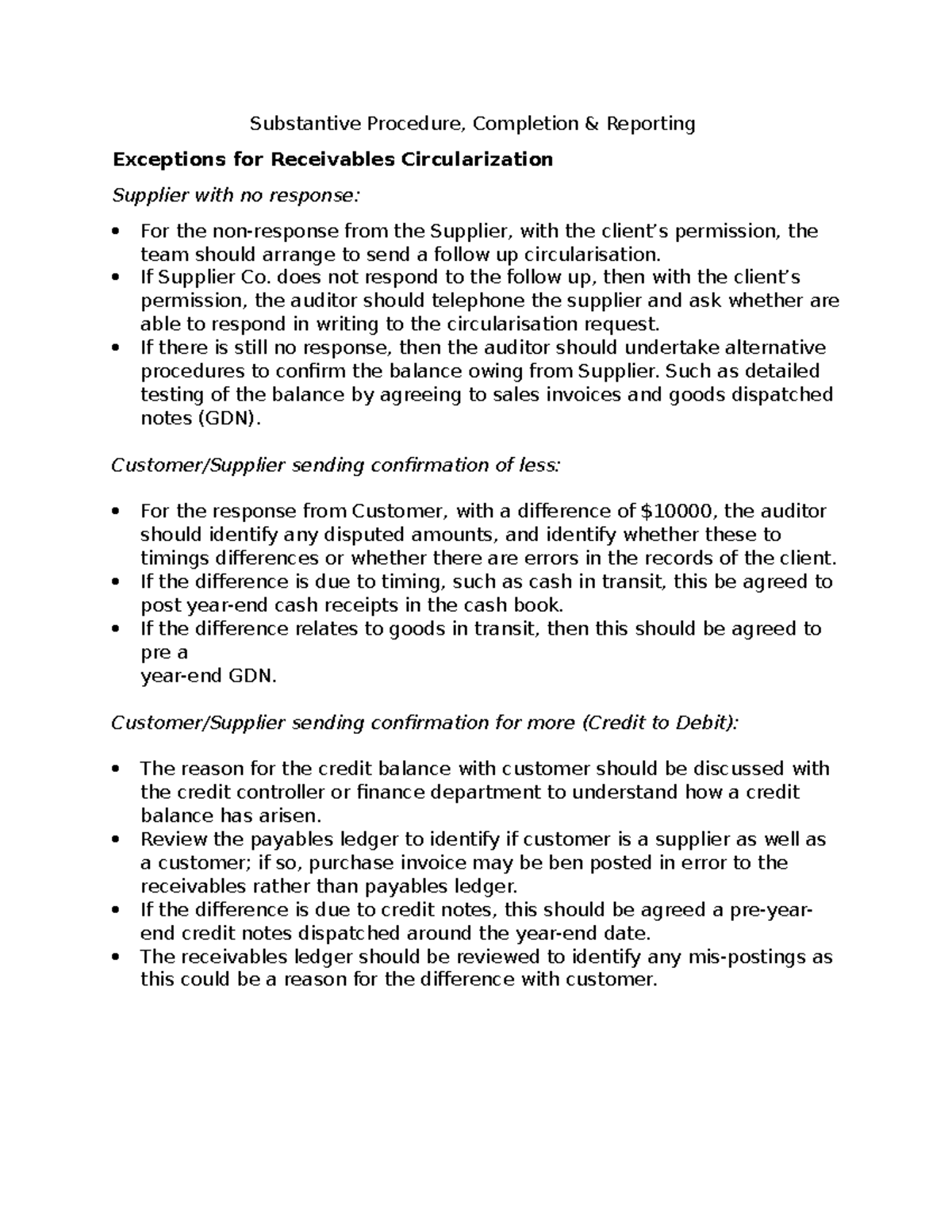 Substantive Procedure - AUDIT AND ASSURANCE - Substantive Procedure ...