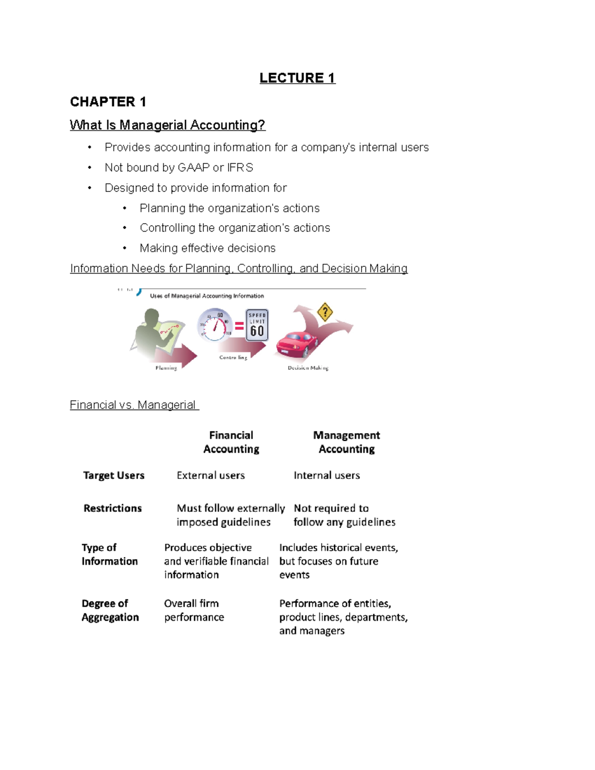 Lecture 1 - LECTURE 1 CHAPTER 1 What Is Managerial Accounting? Provides ...
