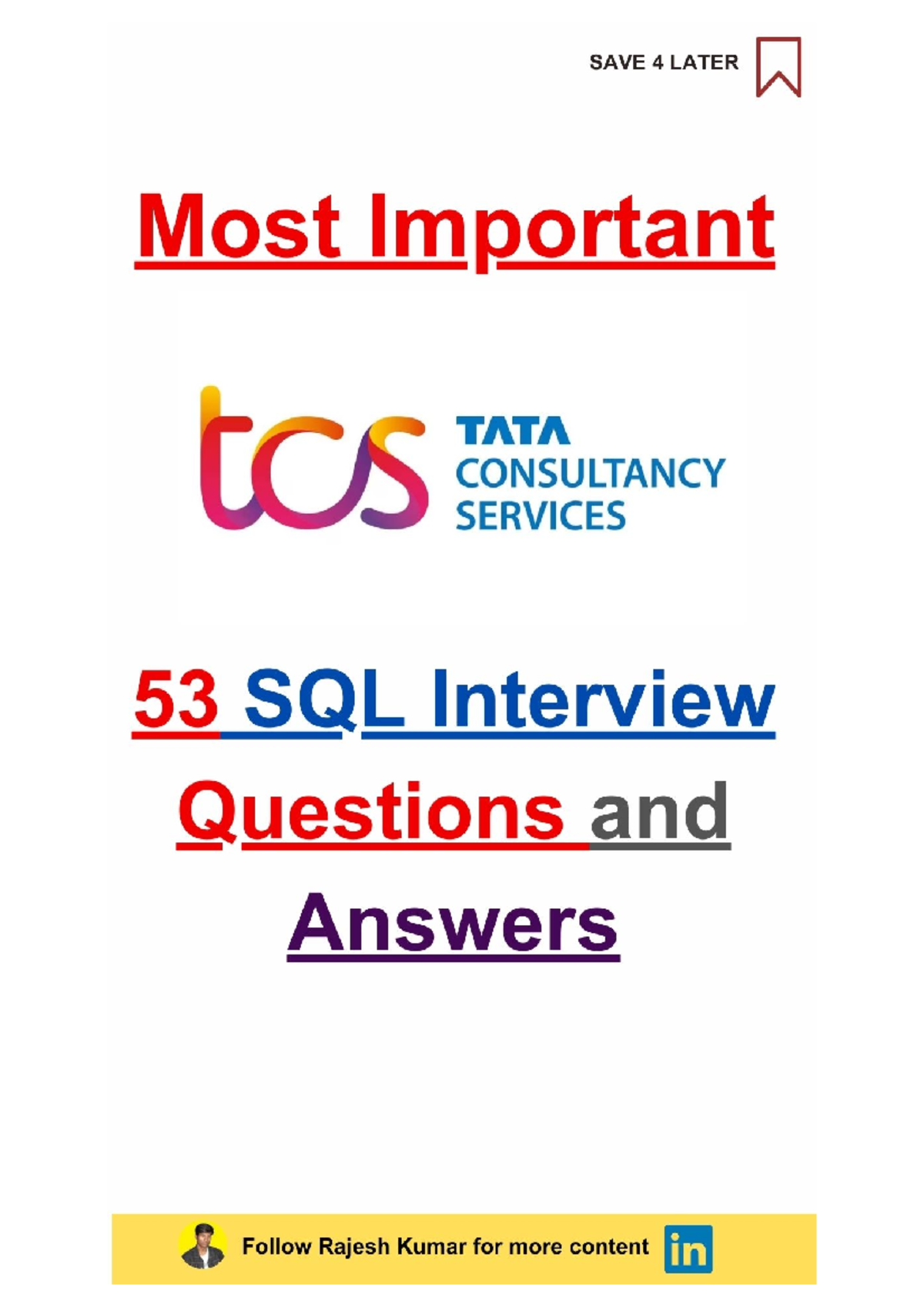 Sql - Good - SAVE 4 LATER Most Important tos TATA CONSULTANCY SERVICES ...