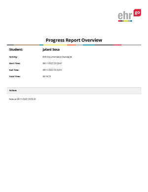EHR Orientation- Jalani Sosa - Progress Report Overview Actions Student: Jalani Sosa Activity ...