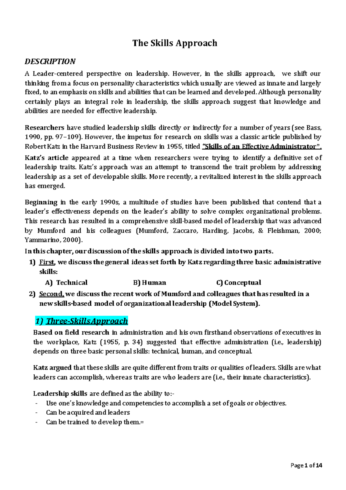 Summary of The Skills Approach - The Skills Approach DESCRIPTION A ...