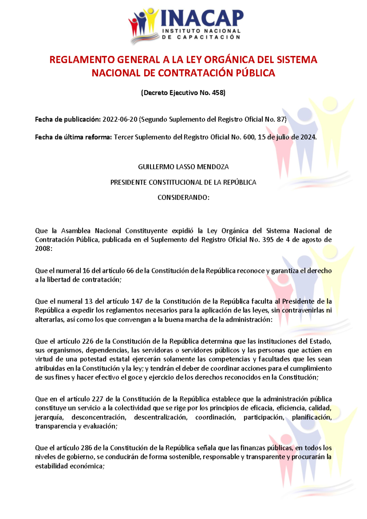 3 Nuevo Reglamento Losncp (actualizado a Julio 2024) - REGLAMENTO GENERAL A LA LEY ORGÁNICA DEL ...