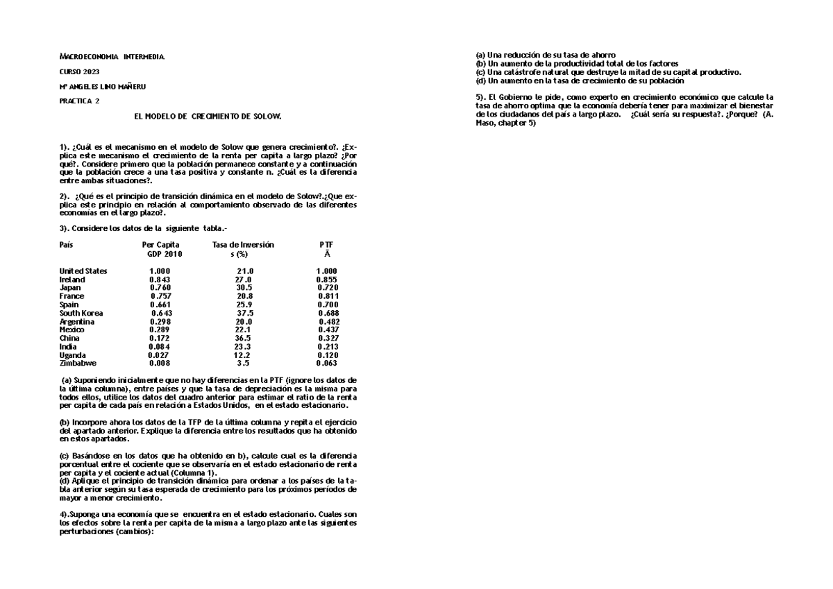 Práctica 2 2022/2023 MLINO - MACROECONOMIA INTERMEDIA. CURSO 2023 Mª ANGELES LINO MAÑERU ...