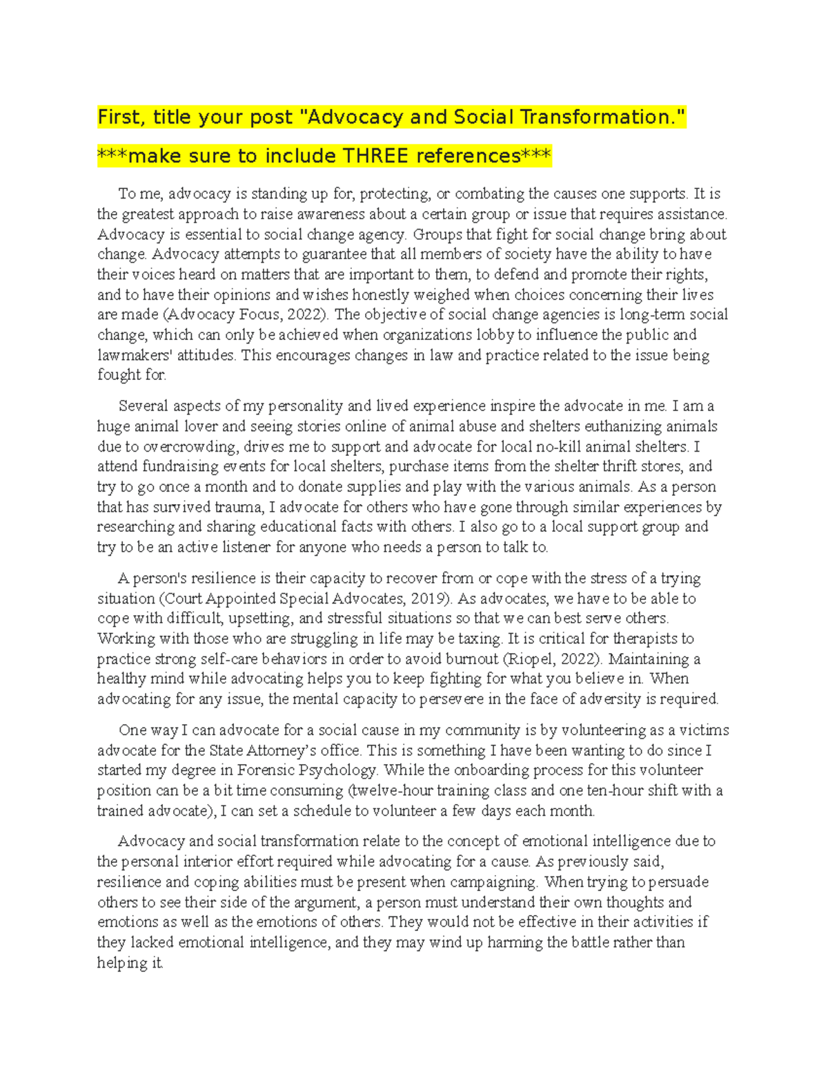 4-1 Discussion - Advocacy and Social Transformation - First, title your ...