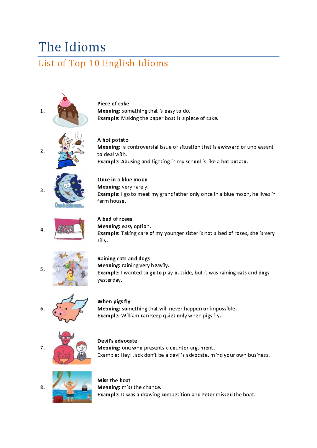 Top 10 most common english idioms list - The Idioms List of Top 10 ...