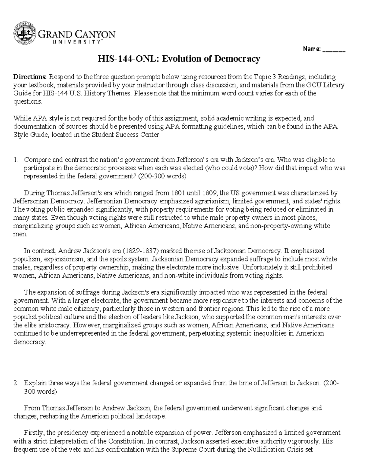 HIS-144-RS-Evolution of Democracy Worksheet - Name: _______ HIS-144-ONL ...