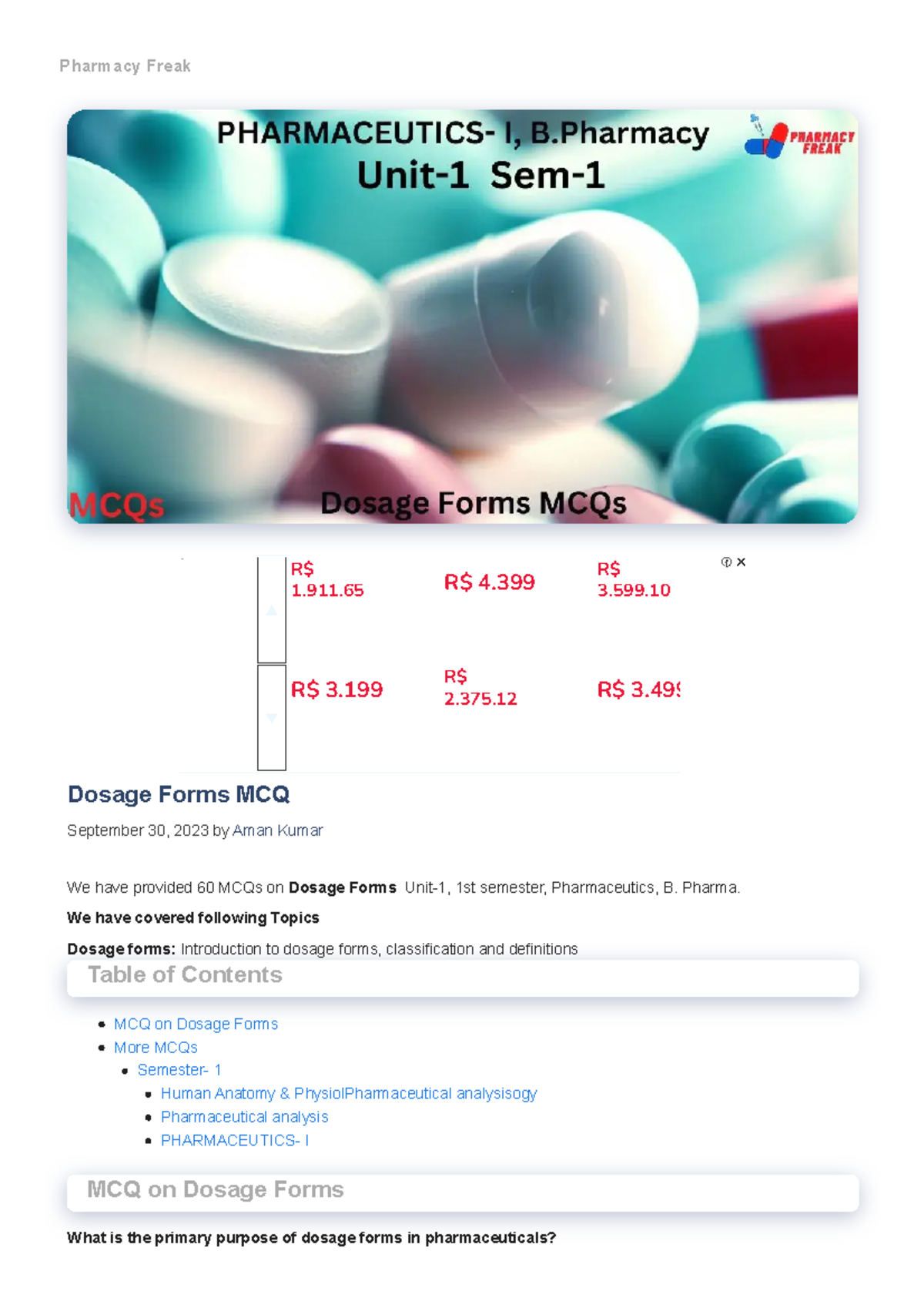 Dosage Forms MCQ - Pharmacy Freak - Dosage Forms MCQ September 30, 2023 ...