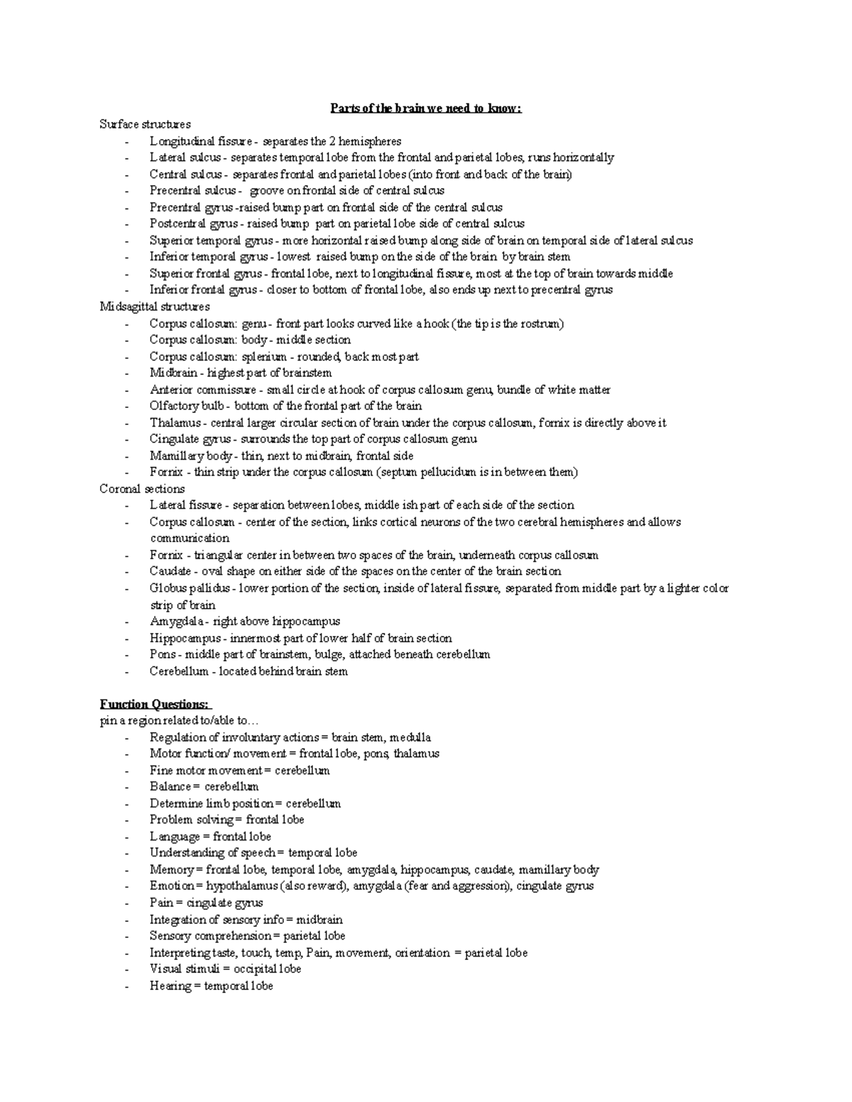 Neuroanatomy Practical - Parts of the brain we need to know: Surface ...