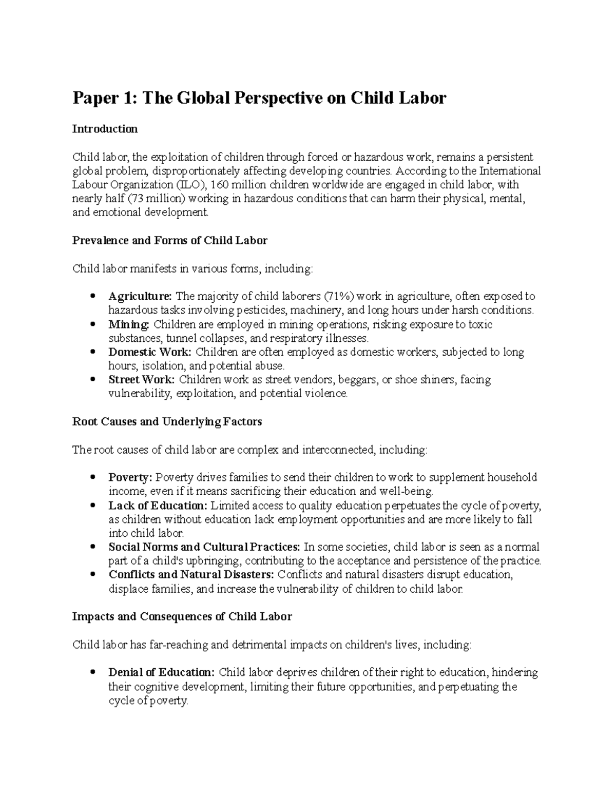 Doc2 - None - Paper 1: The Global Perspective on Child Labor ...