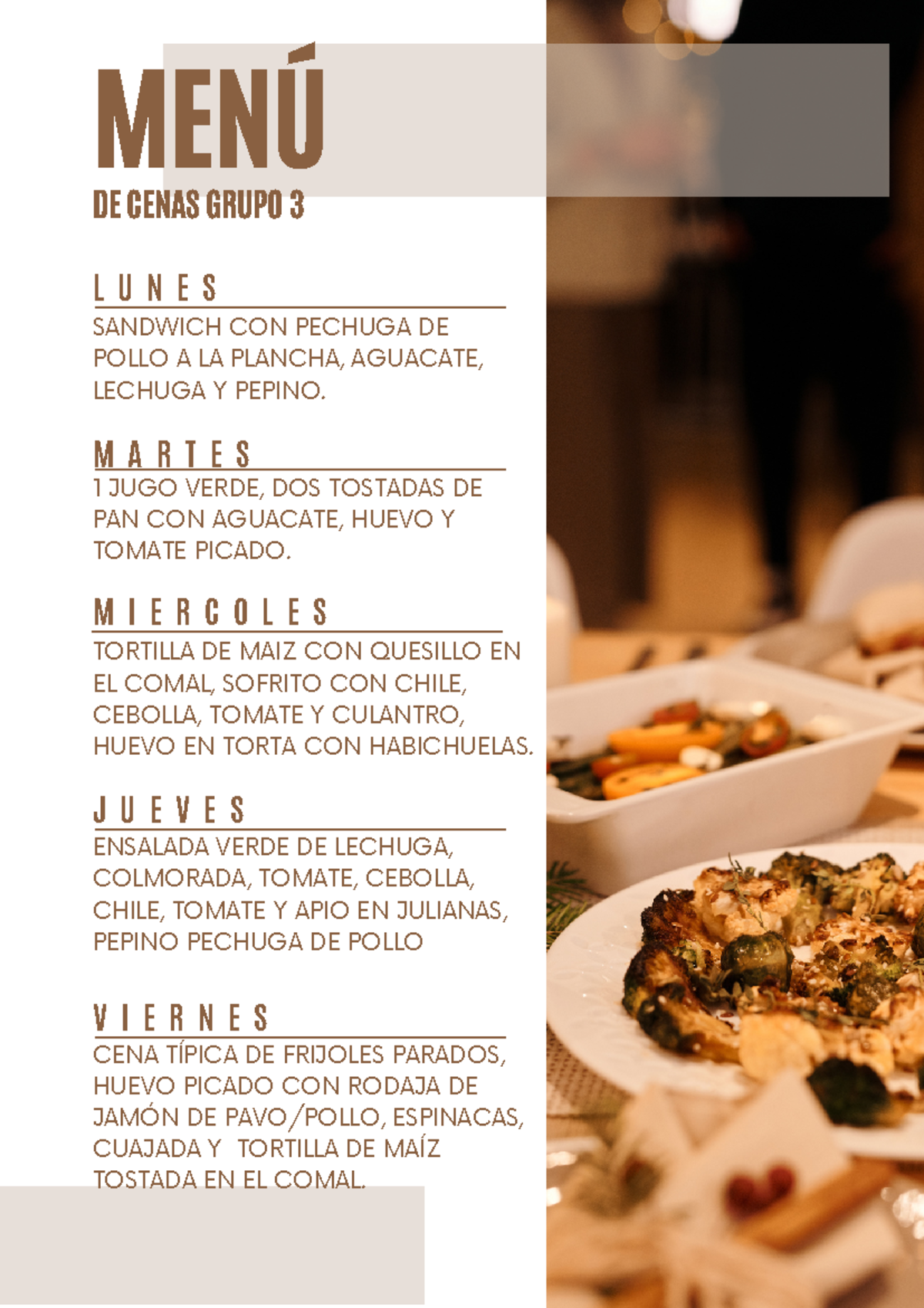 Cenas - MENÚ L U N E S J U E V E S M A R T E S V I E R N E S M I E R C ...