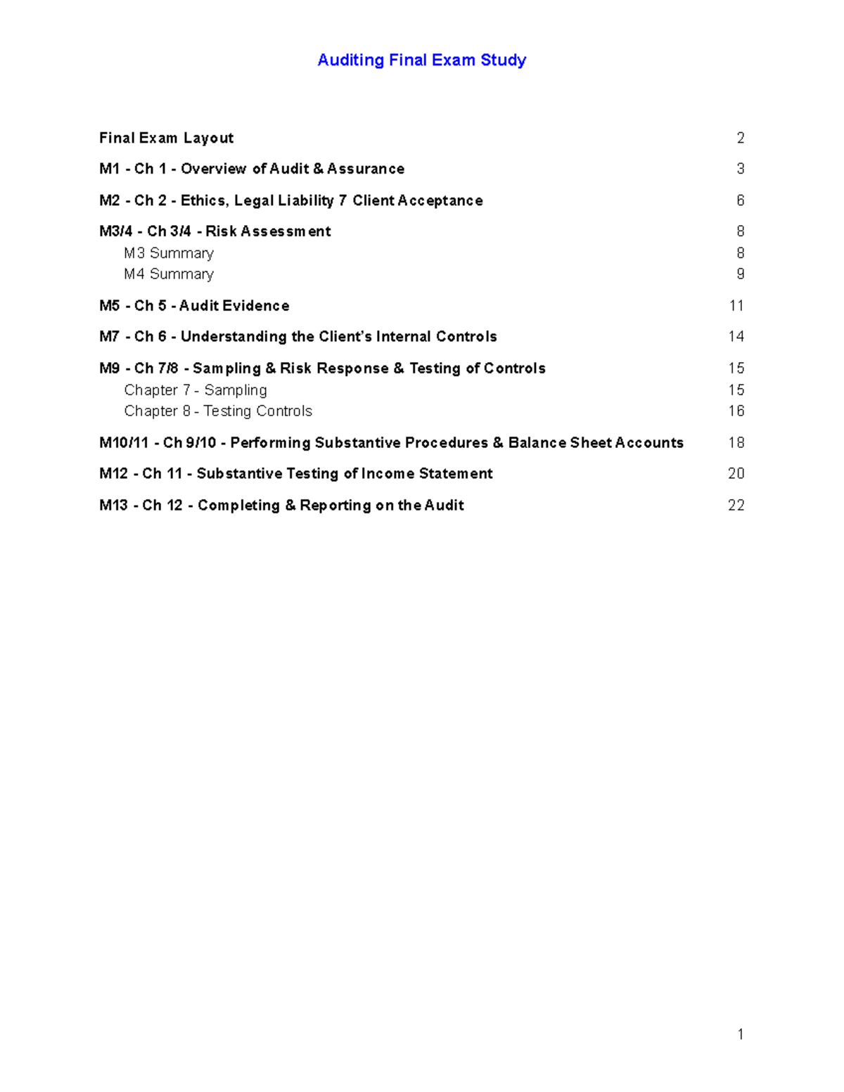 Sam Notes Auditing and assurance Final Exam Study - Final Exam Layout ...