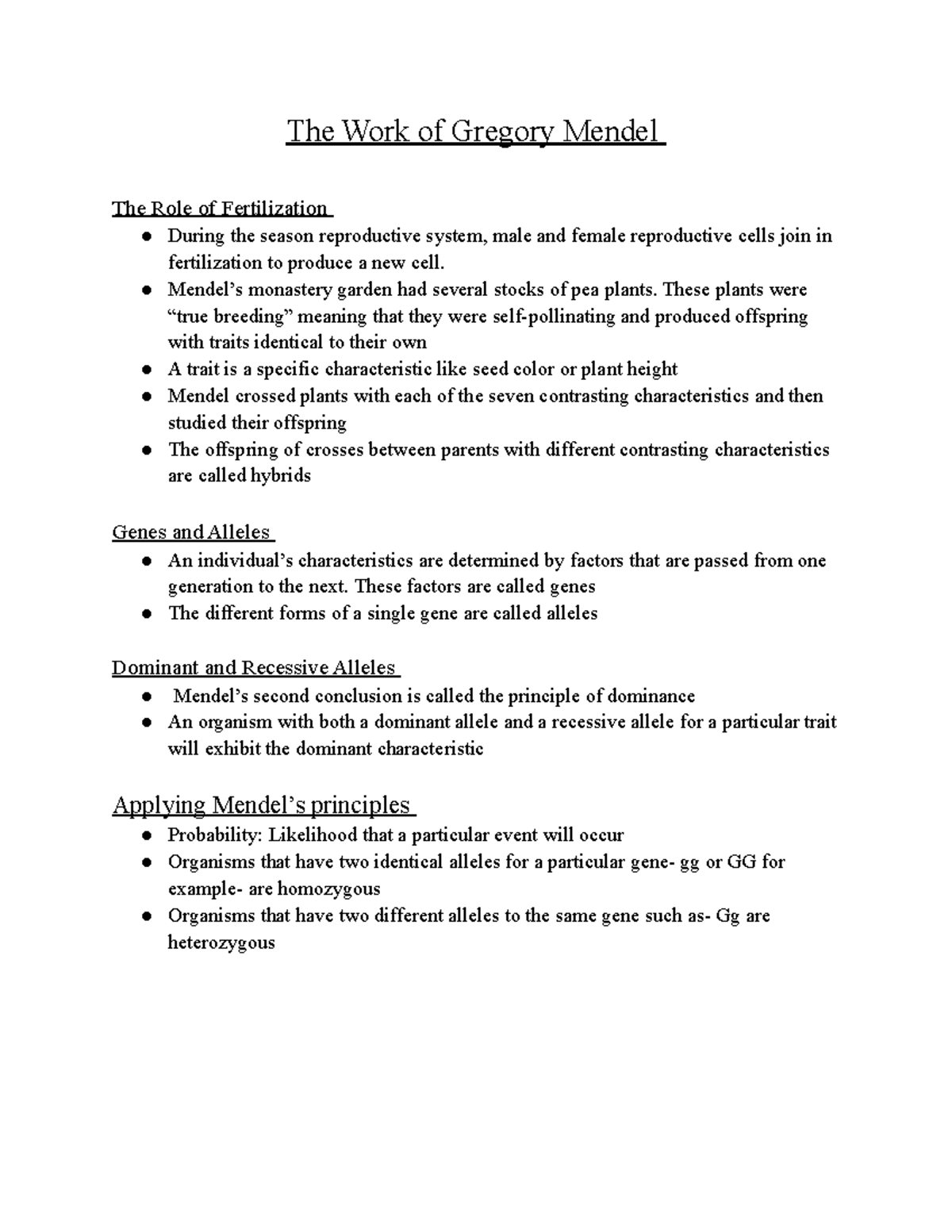 The Work of Gregory Mendel - Mendel’s monastery garden had several ...