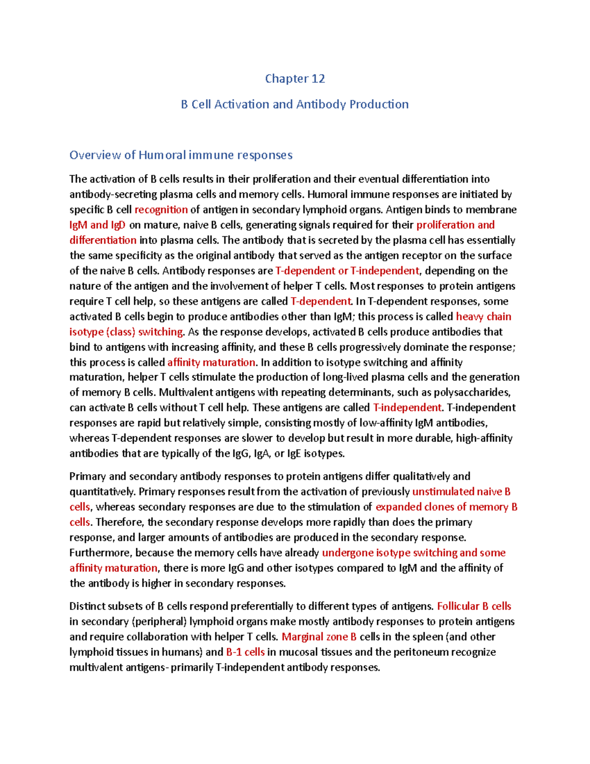 Chapter 12 synopsis - For the course immunology CBIO 6300 - Chapter 12 ...