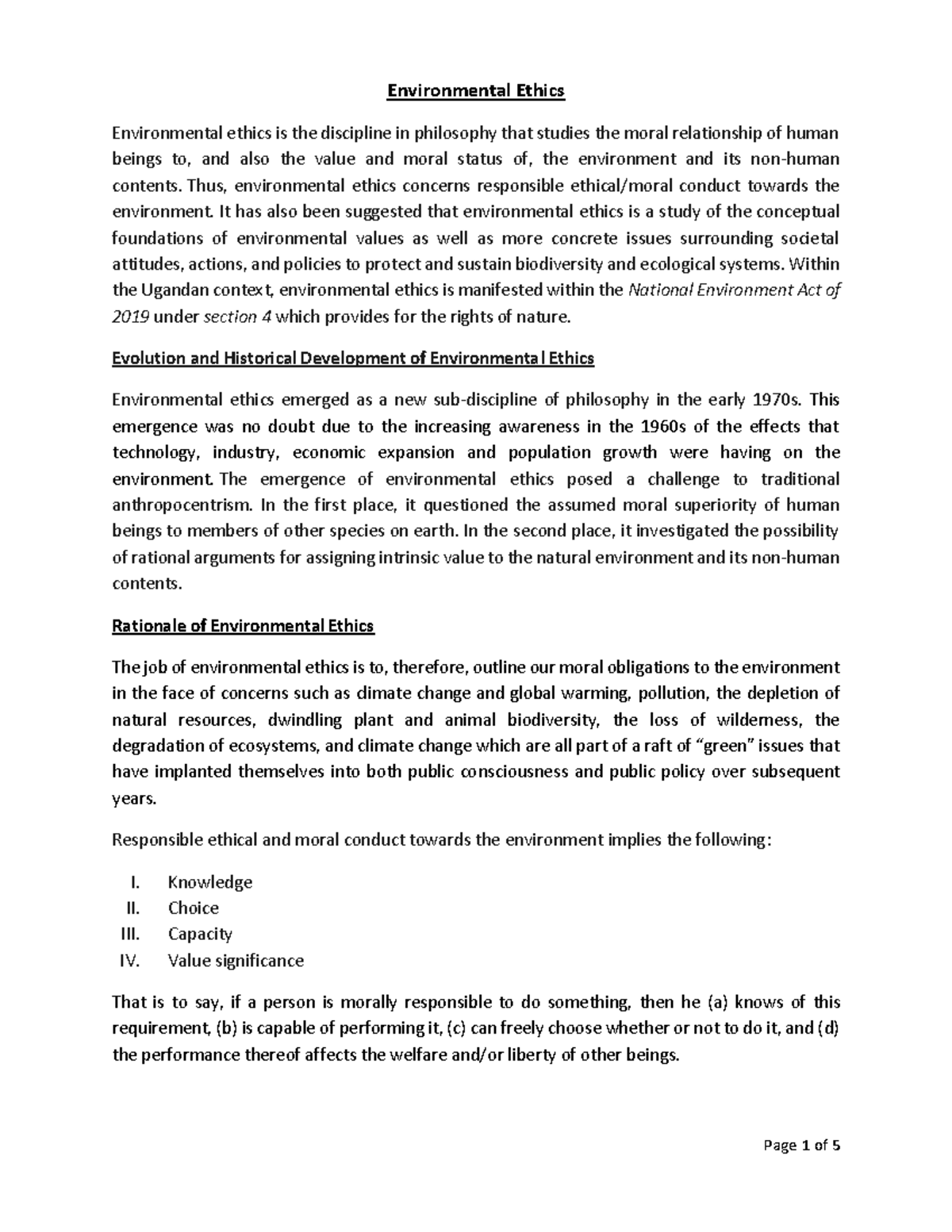 Environmental Ethics 2021 - Environmental Ethics Environmental ethics ...