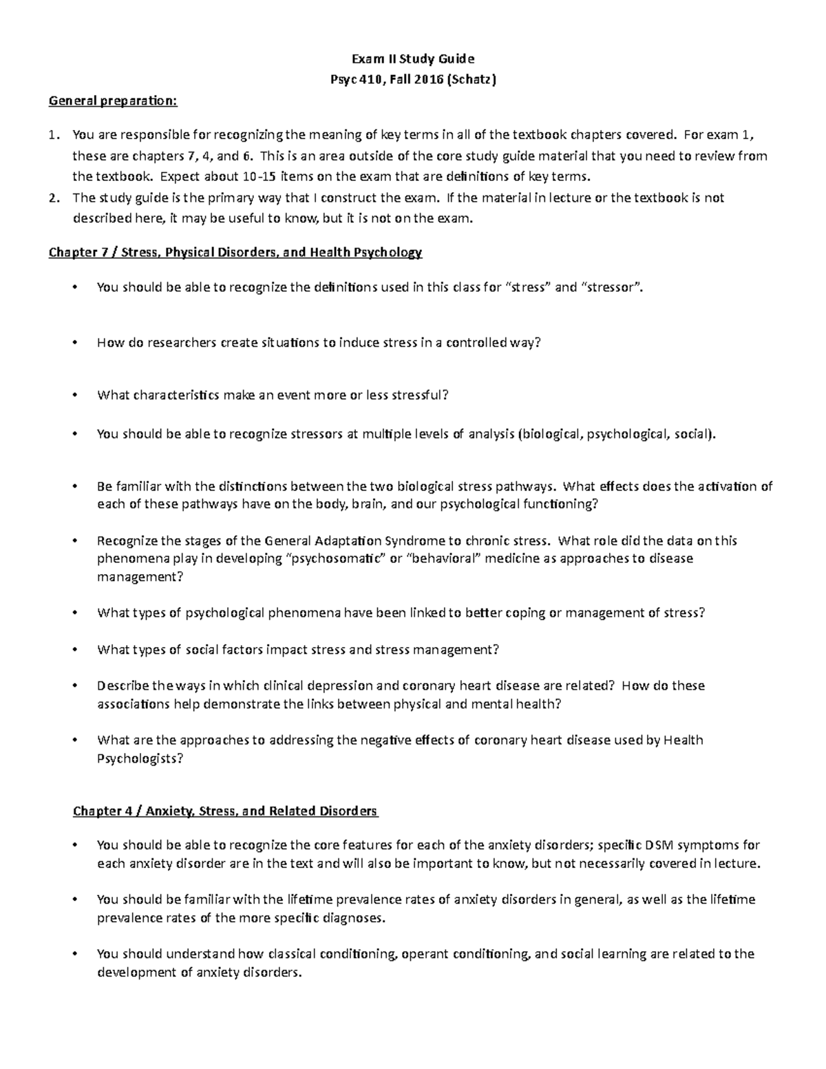 Exam 2 Study Guide 2016 - Lecture notes Exam 2 - Exam II Study Guide ...