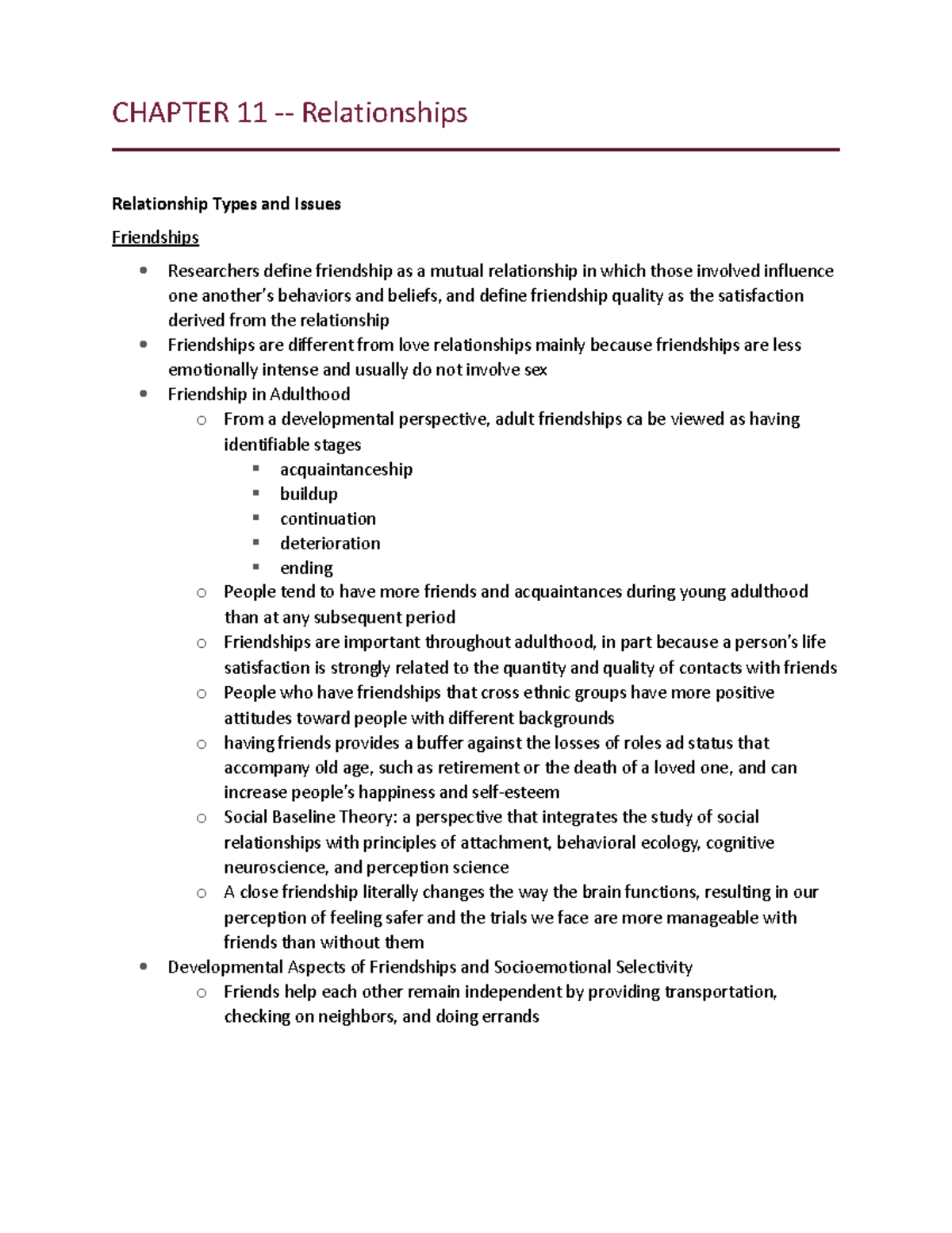 Chapter 11 - Notes - CHAPTER 11 - Relationships Relationship Types and ...