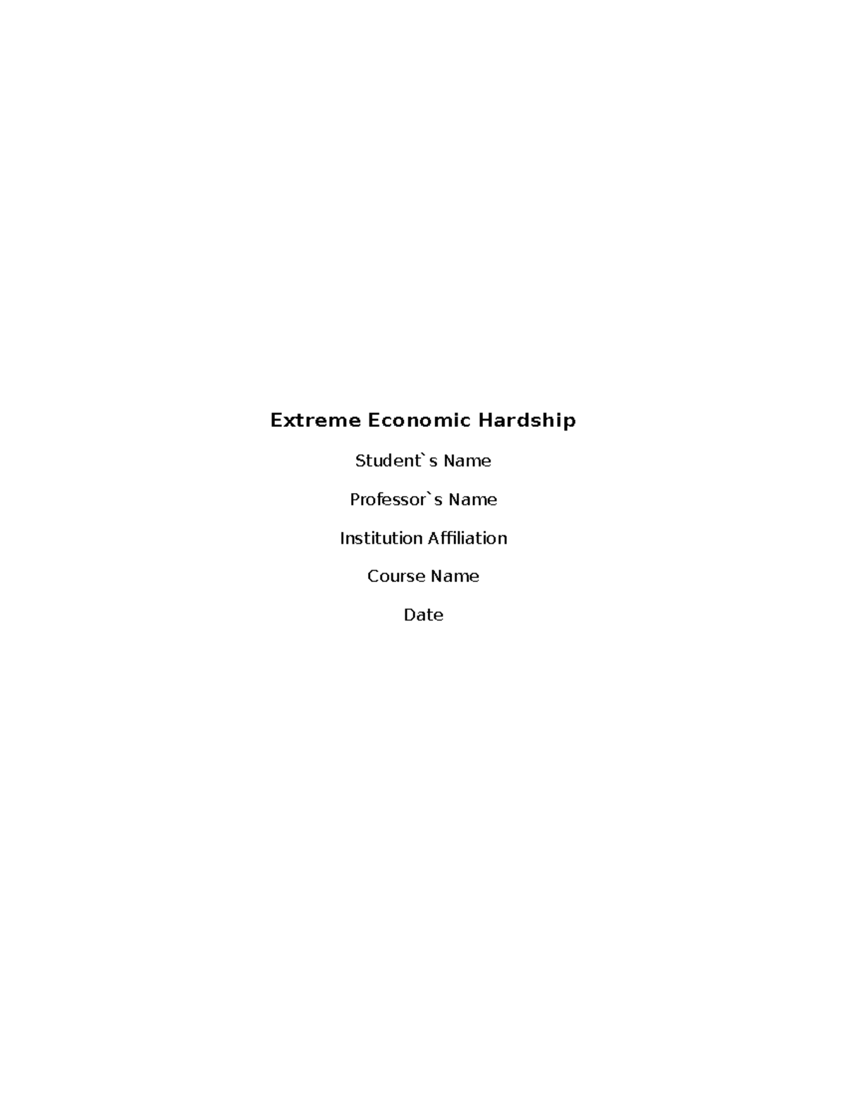 $2.00 a Day - Extreme Economic Hardship Students Name Professors Name ...
