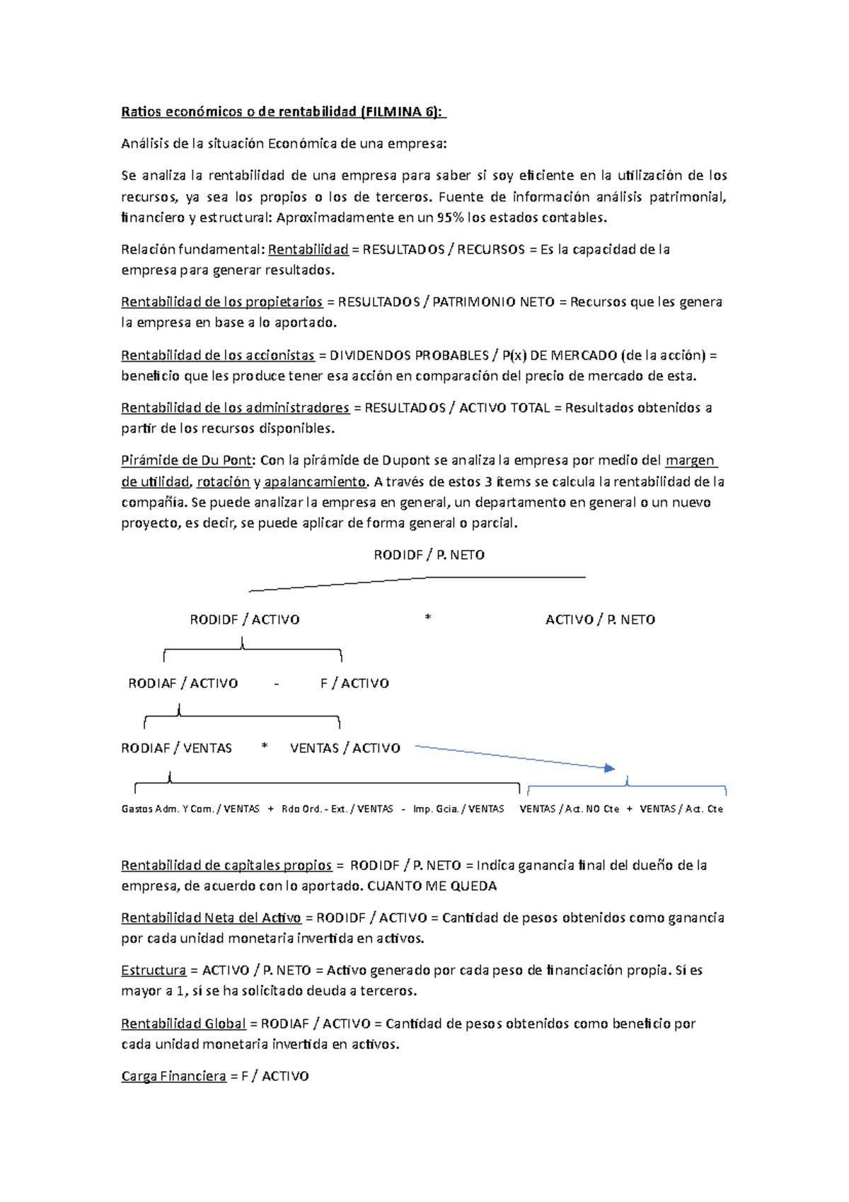 Ratios económicos y de rentabilidad. Análisis Estados contables ...