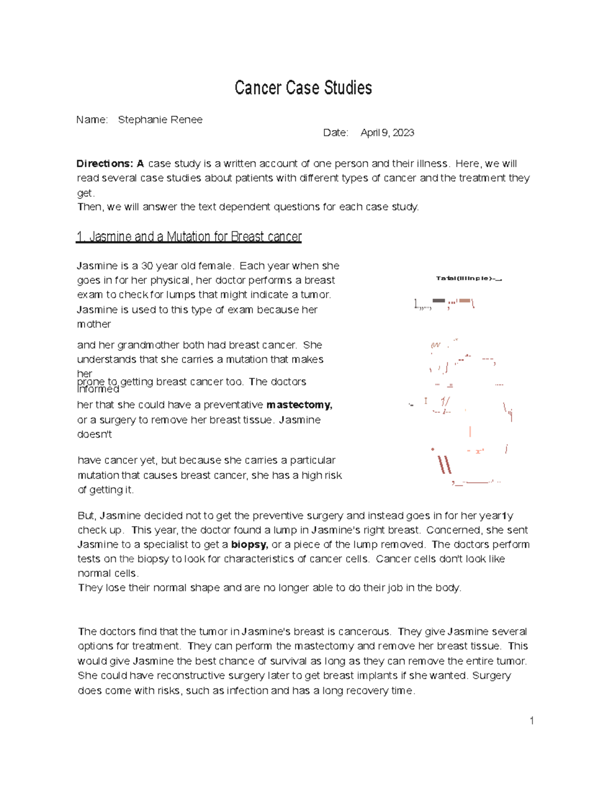 Pharm II- Week 1 Cancer Case Study - ####### 1 Cancer Case Studies Name ...