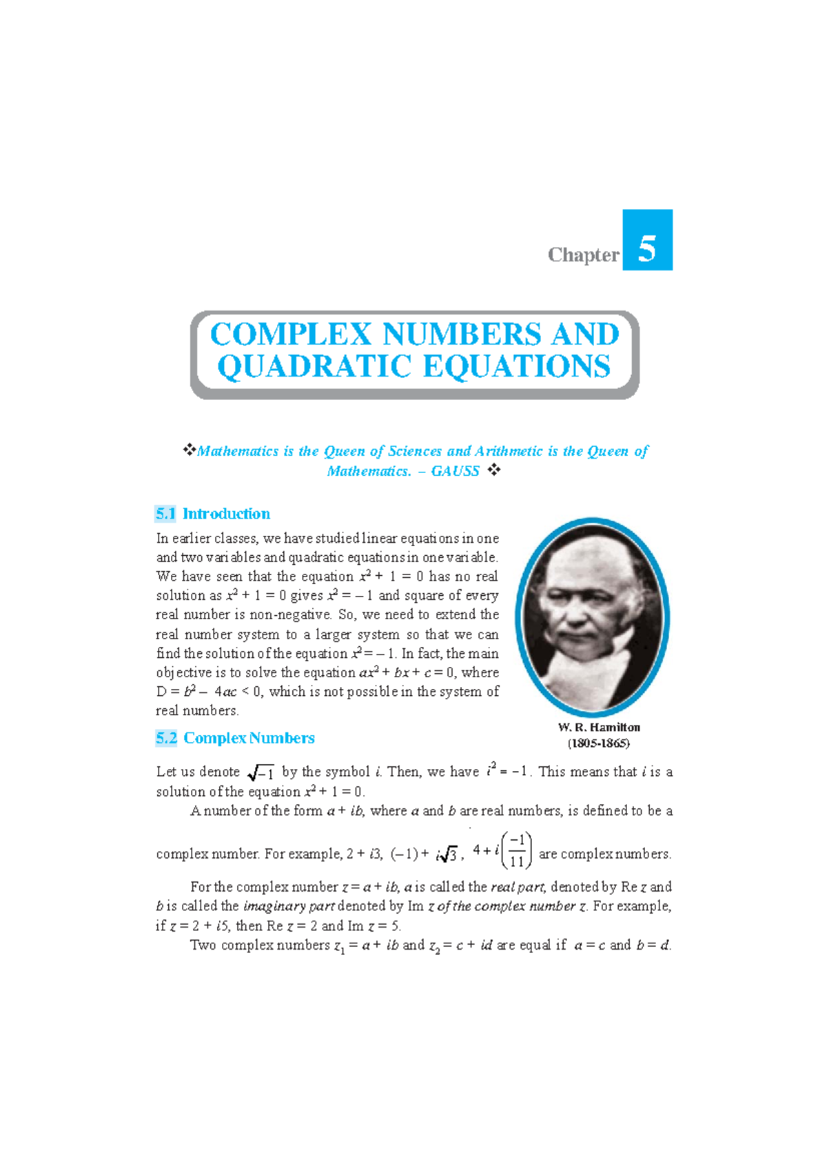 Complex Number - Chapter COMPLEX NUMBERS AND QUADRATIC EQUATIONS W. R ...
