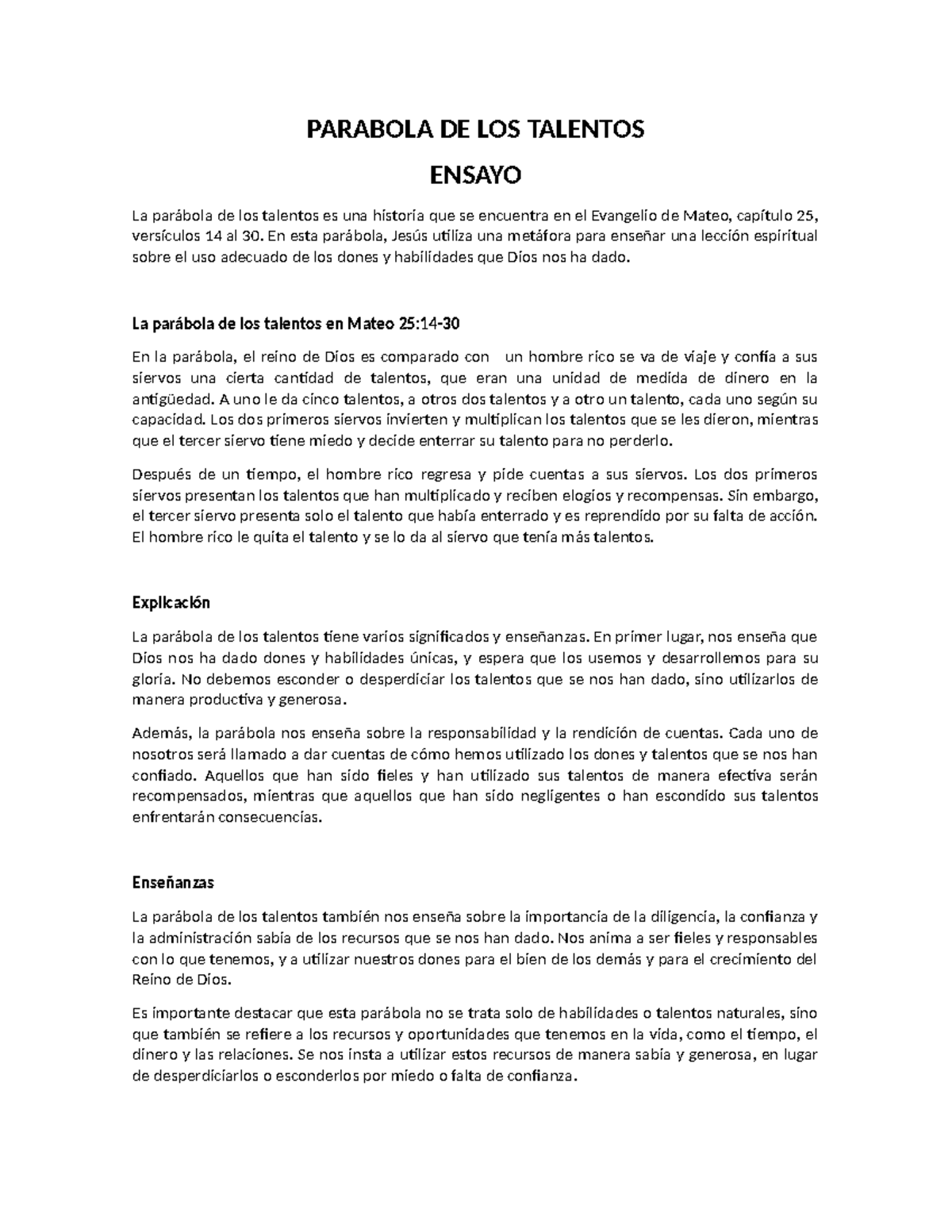 Yesenia Viera. Parabola DE LOS Talentos - PARABOLA DE LOS TALENTOS ...