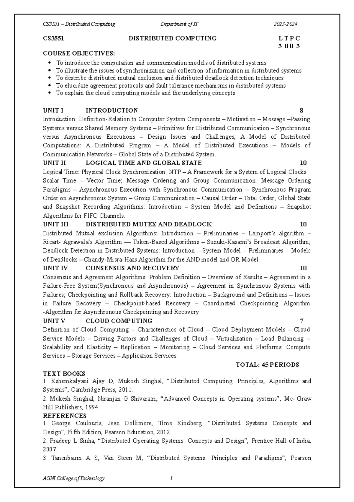 Distributed Computing Question Bank Cs3551 Distributed Computing L T