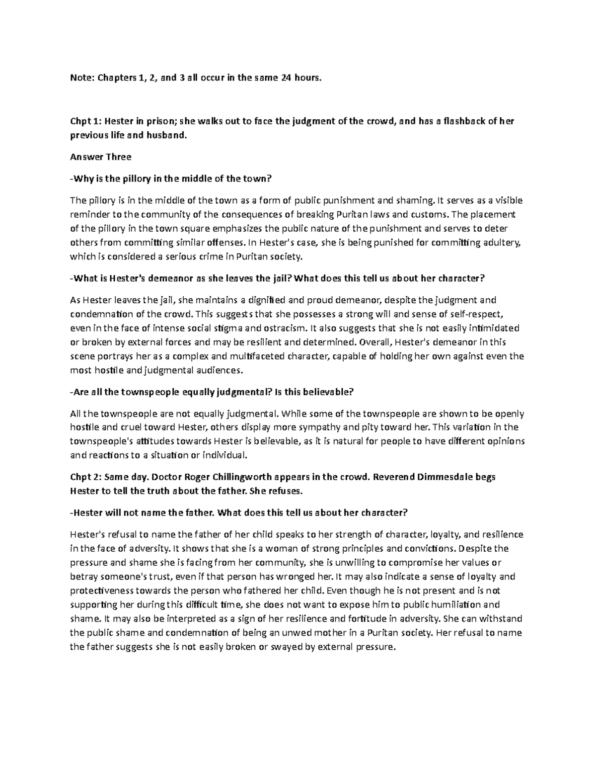 The Scarlet letter - Note: Chapters 1, 2, and 3 all occur in the same ...