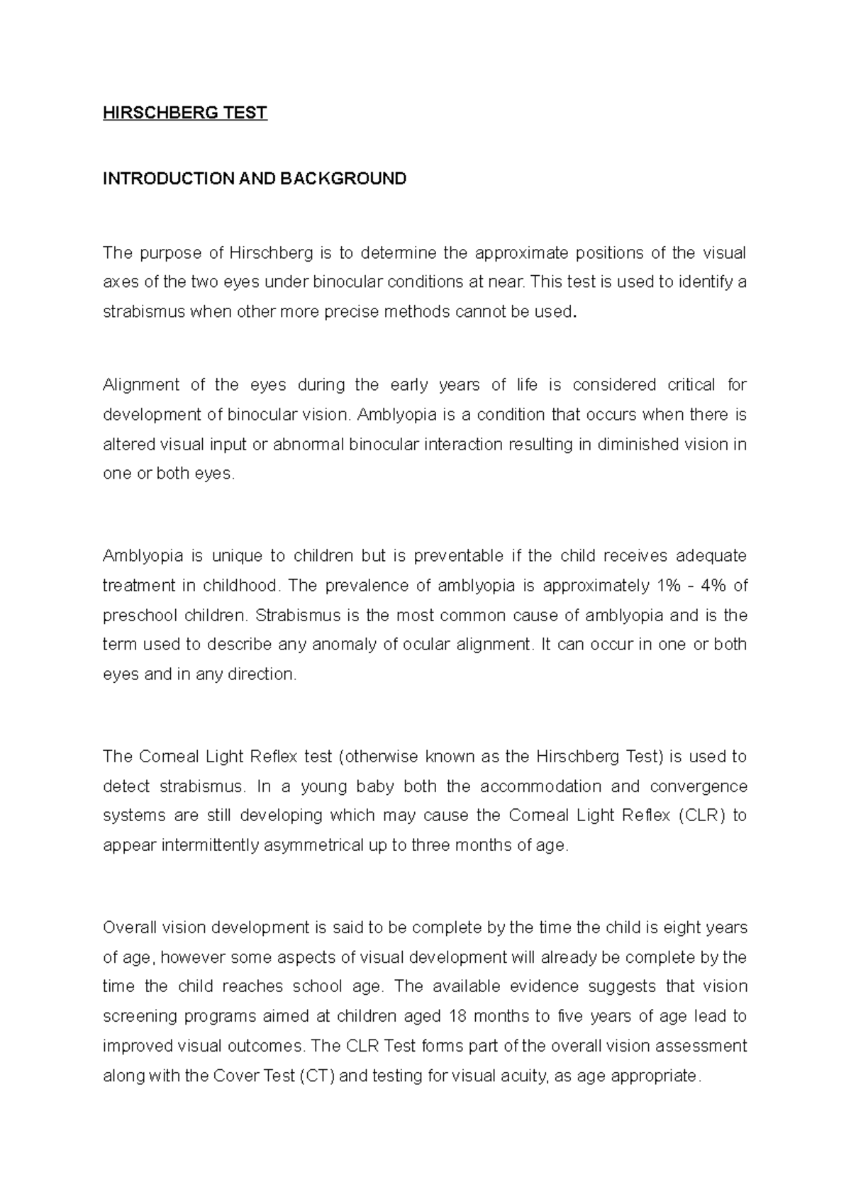 Hirschberg TEST - Lecture notes 1-3 - HIRSCHBERG TEST INTRODUCTION AND ...