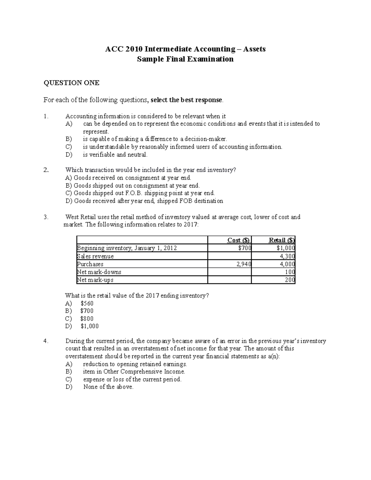 Final 10 September 2018, questions and answers - ACC 2010 Intermediate ...