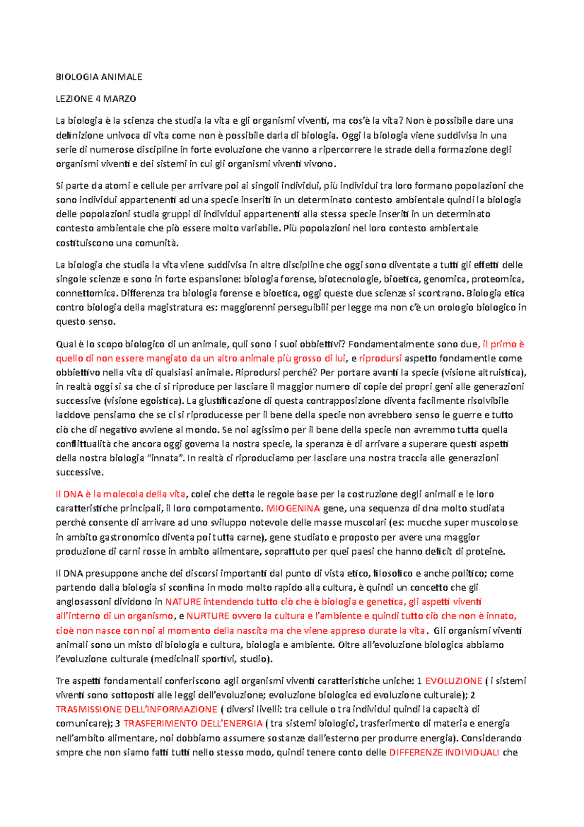 Biologia Animale lezione 4 marzo - BIOLOGIA ANIMALE LEZIONE 4 MARZO La ...