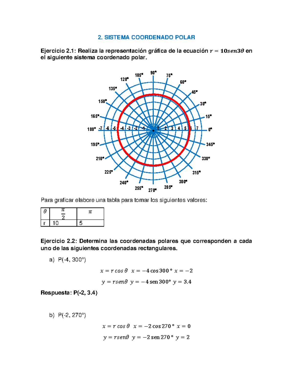 Sistema coordenado polar - 2. SISTEMA COORDENADO POLAR Ejercicio 2 ...
