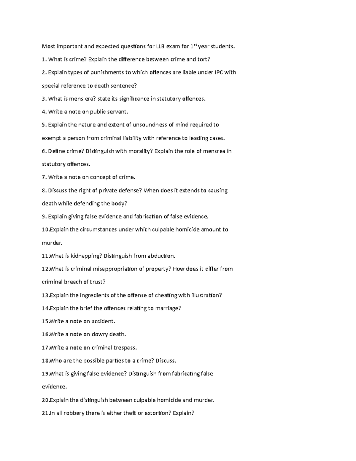 1st Year LLB students notes- important questions and answers - Most ...