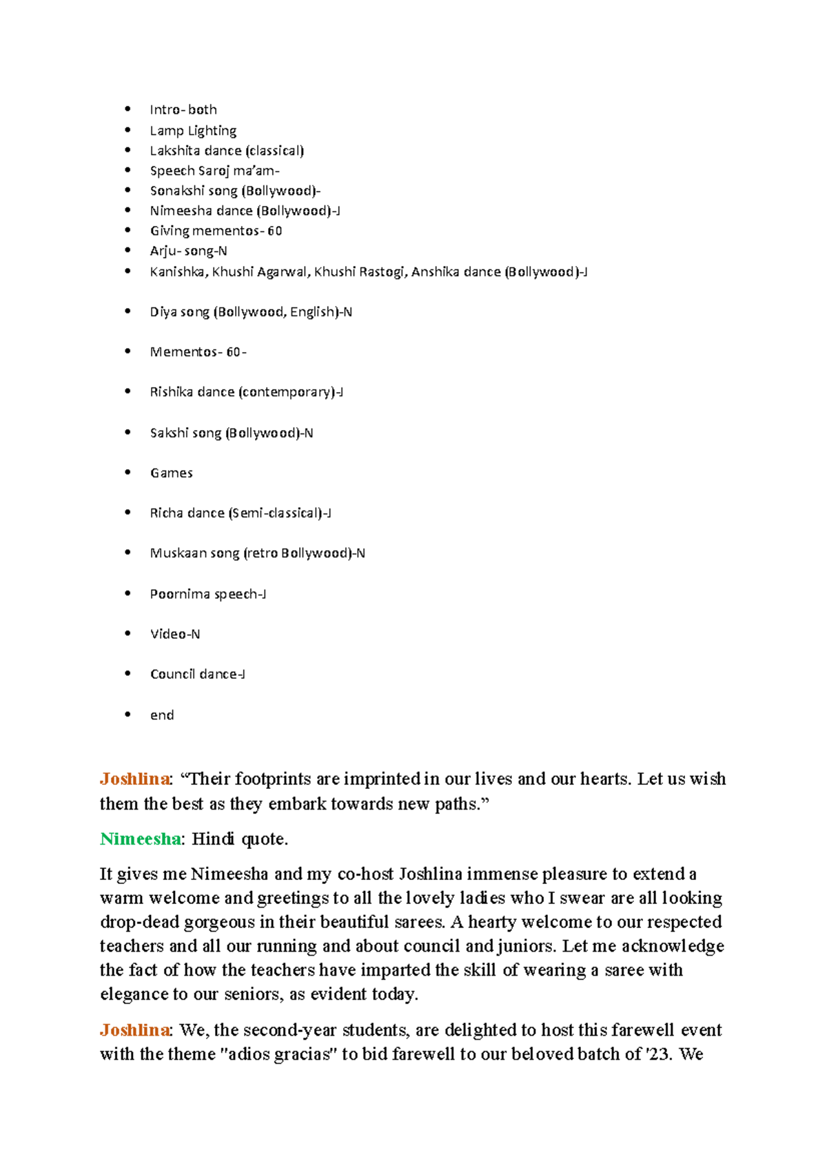 Anchoring Farewell - SCRIPT - Intro- both Lamp Lighting Lakshita dance ...