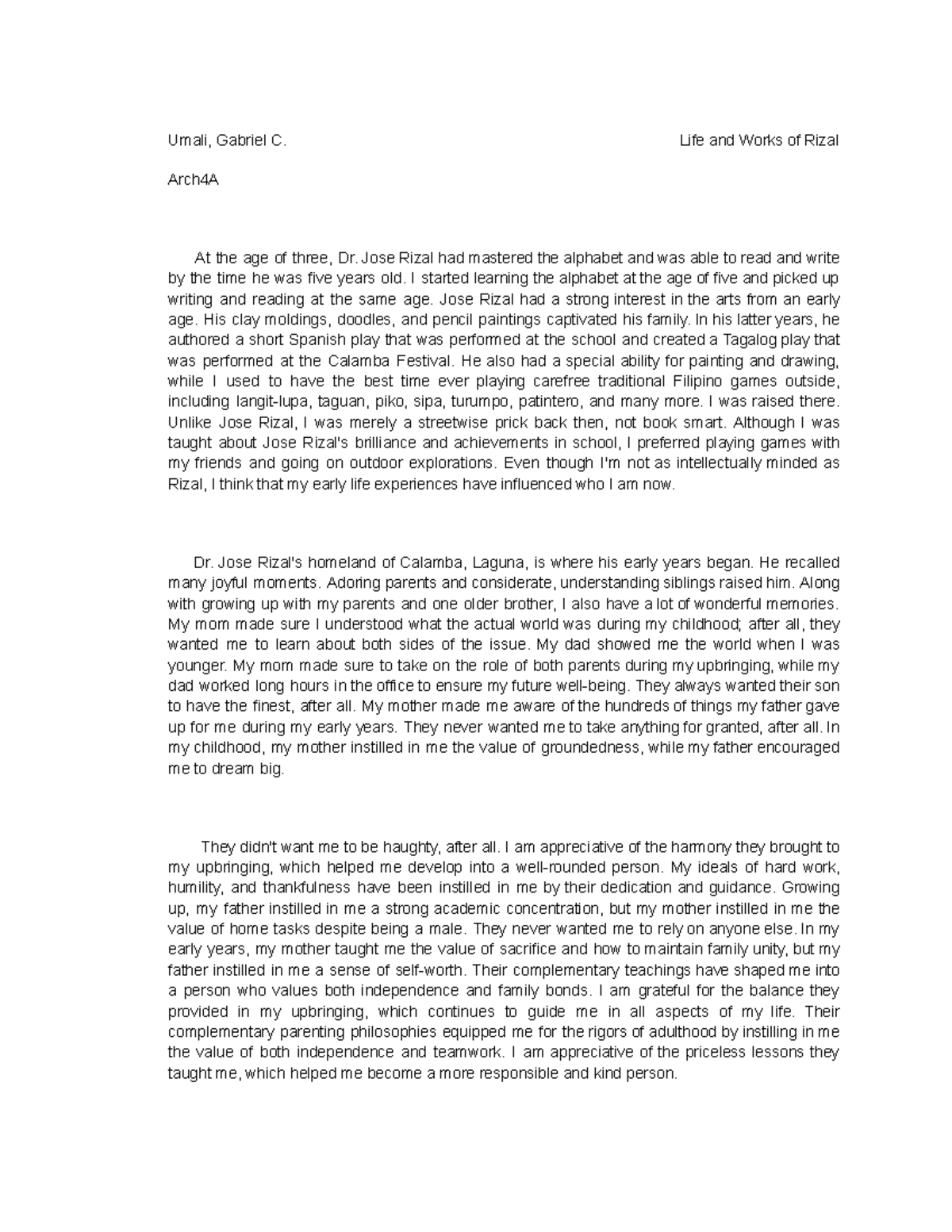 Biographical eessay ni gab - Umali, Gabriel C. Life and Works of Rizal ...