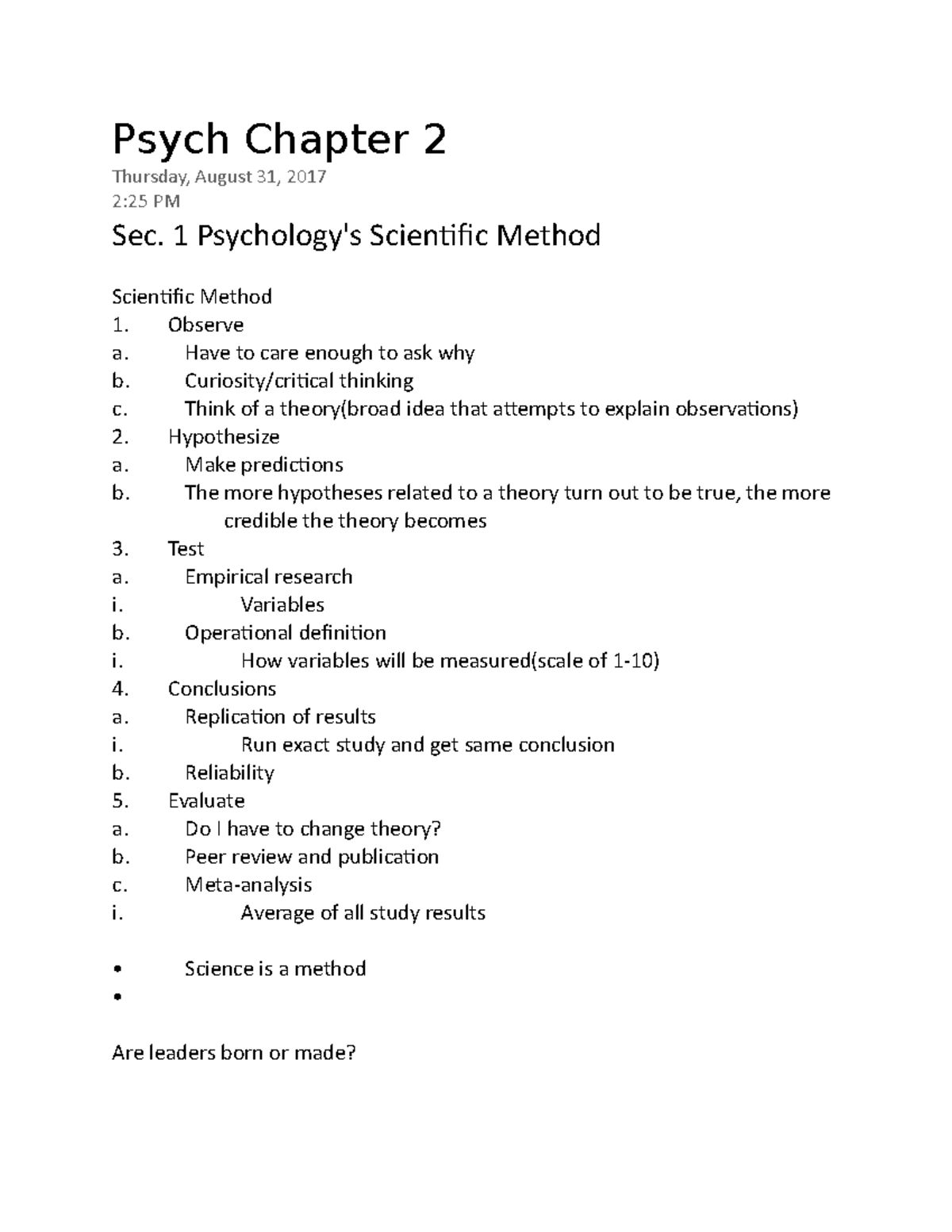 Psych Chapter 2 - Exactly what is on the exam. His lectures are long ...