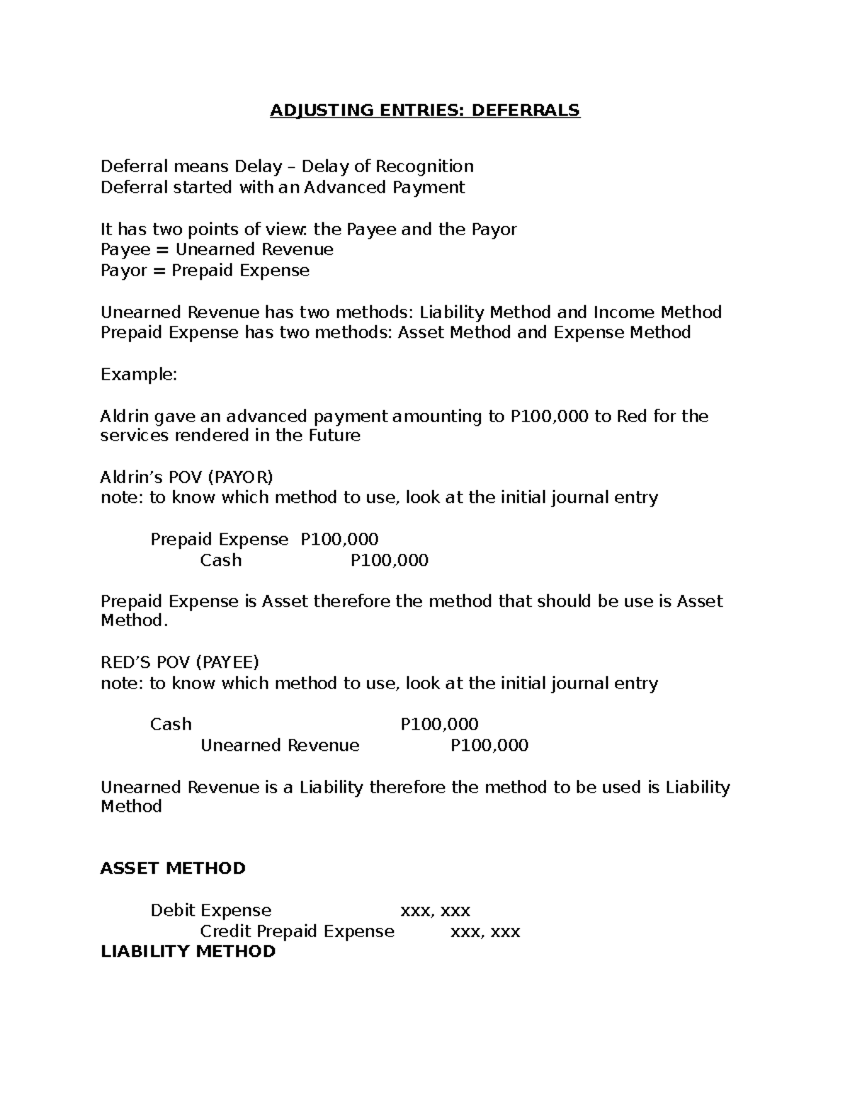 Adjusting Entries - Deferrals - ADJUSTING ENTRIES: DEFERRALS Deferral ...