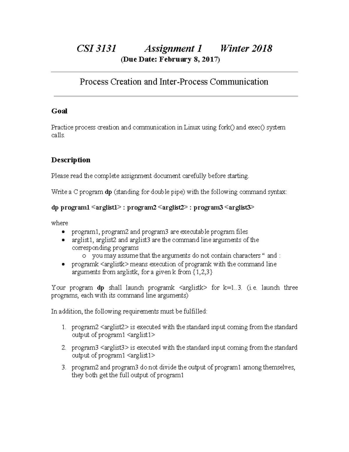 CSI3131 W18A1 - Assignment 1 - CSI 3131 Assignment 1 Winter 2018 (Due Date: February 8, 2017 ...
