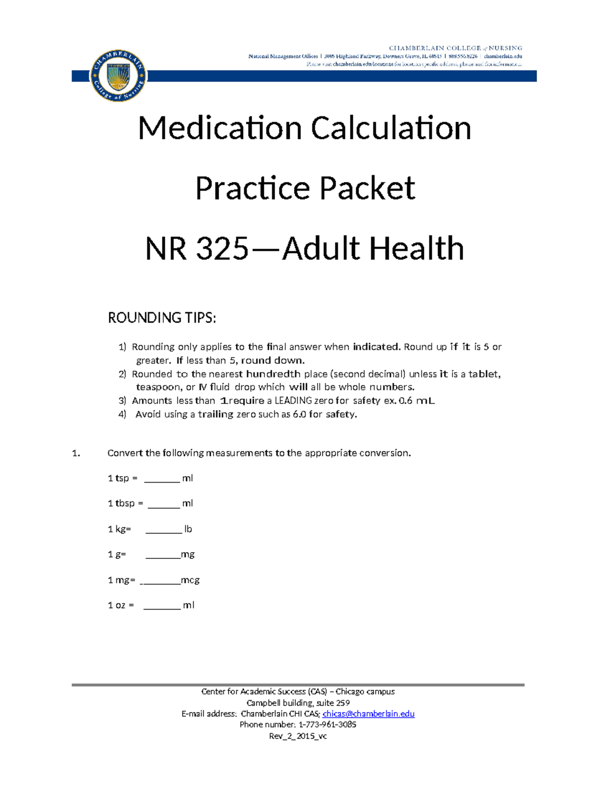 NR325 Med Surg Math Packet Added KEY - Medication Calculation Practice ...