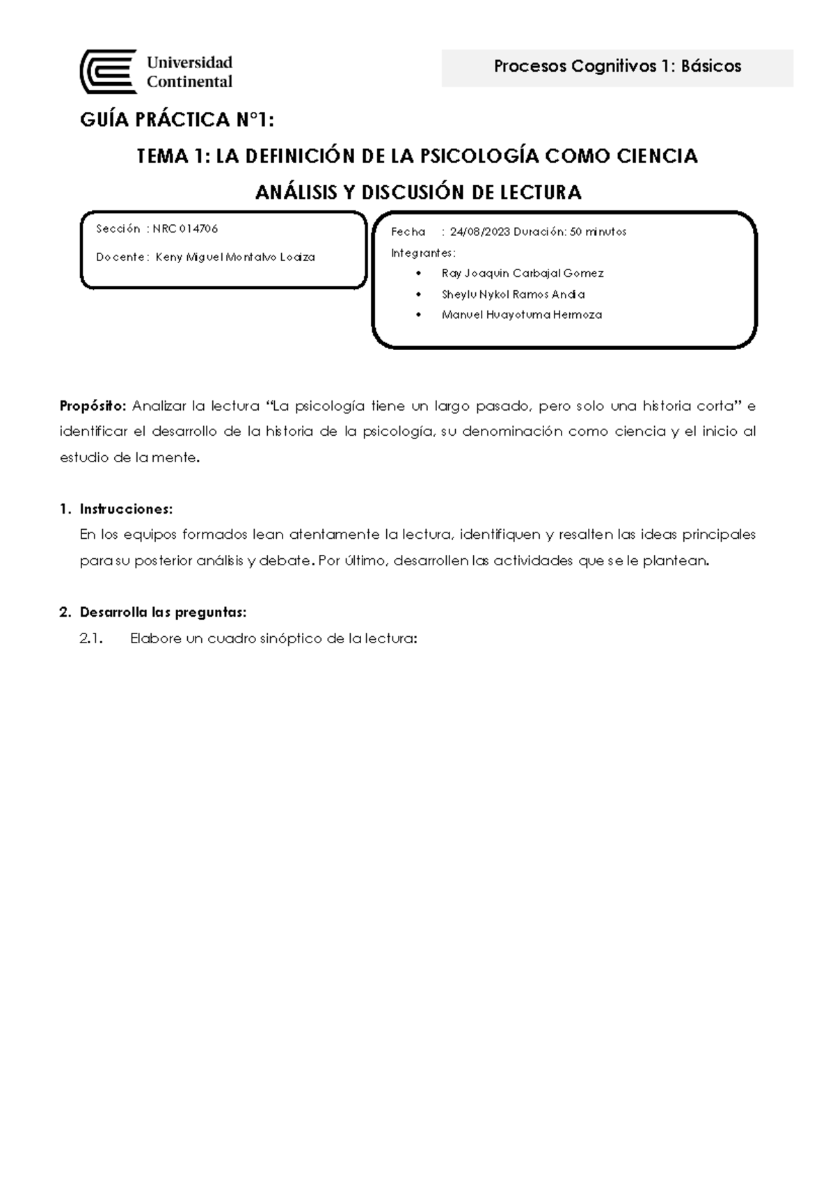 GUÍA Práctica N°1 2023 - 10 procesos 1 - Procesos Cognitivos 1: B·sicos GUÕA PR¡CTICA N∞1: TEMA ...