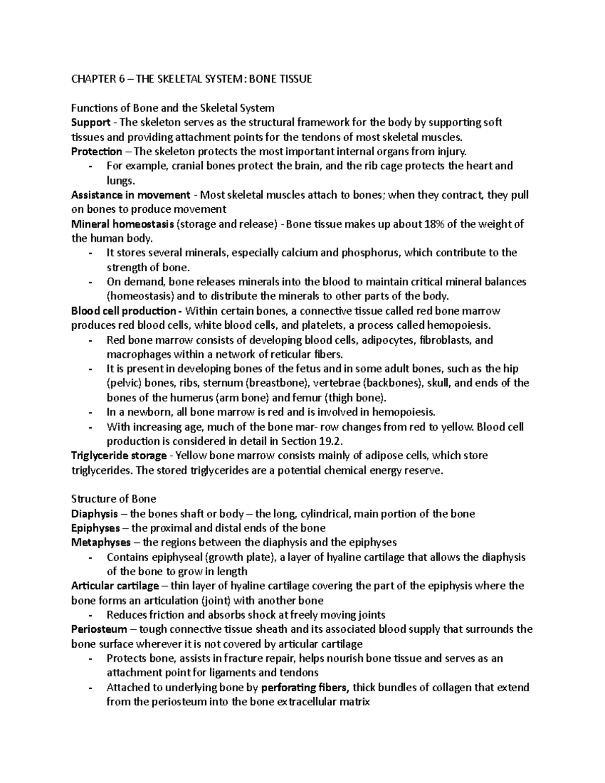 Chapter 6 - BONE Tissue - Lecture notes 6 - CHAPTER 6 – THE SKELETAL ...