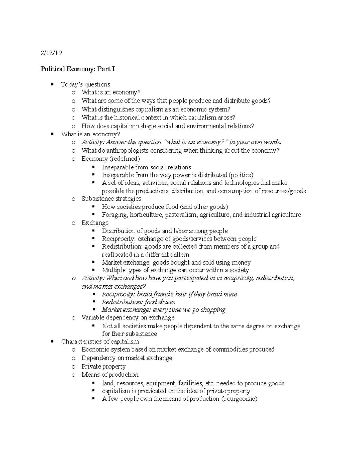 06-Political Economy 1 - 2/12/ Political Economy: Part I Today’s ...