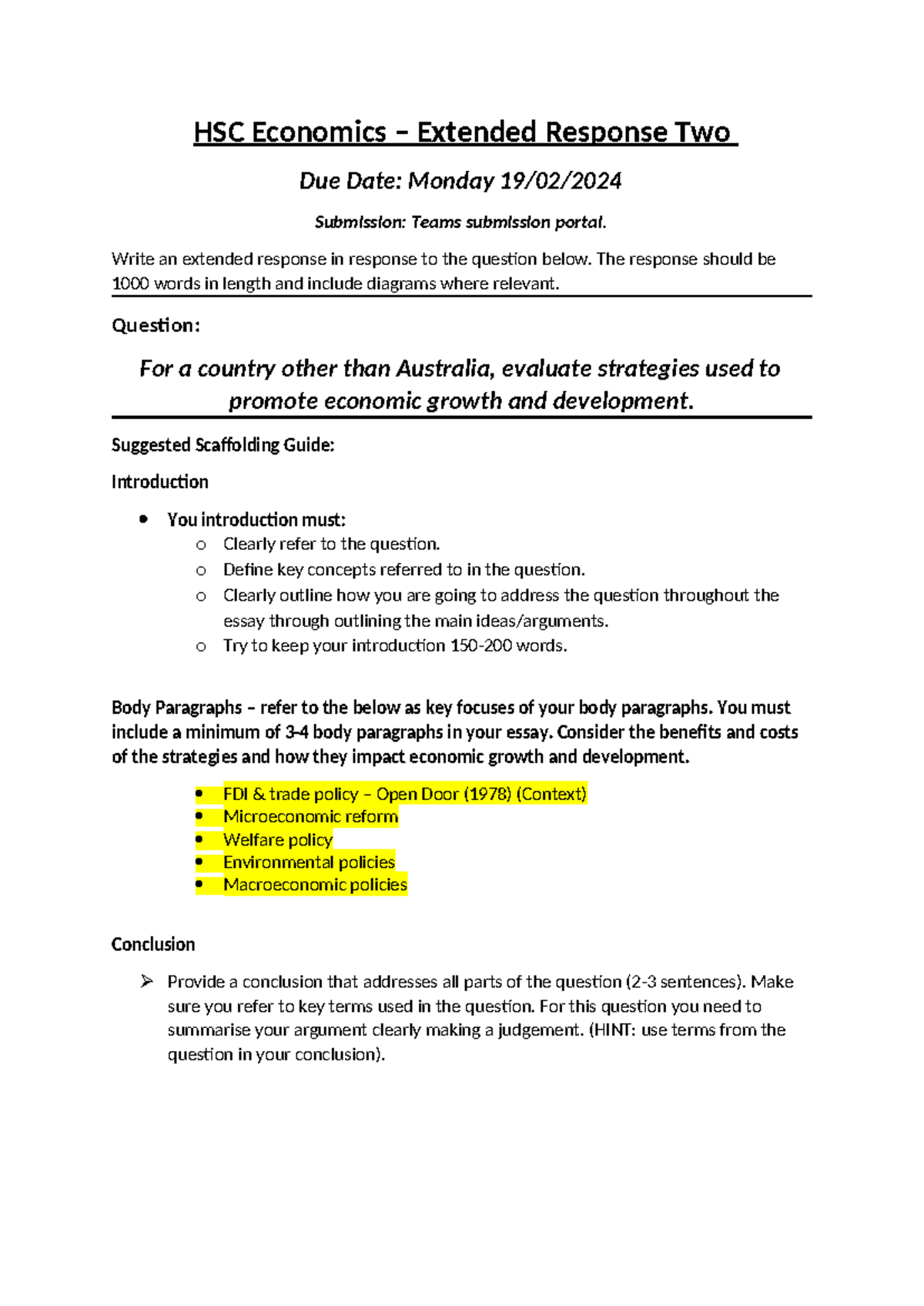 Economics Extended Response 2 - Case Study Excluding Australia - HSC ...