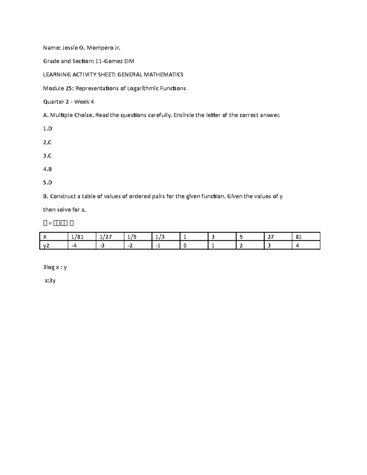 Gen Math-2Q-Week4 - Science - Name: Jessie O. Mompero Jr. Grade and ...