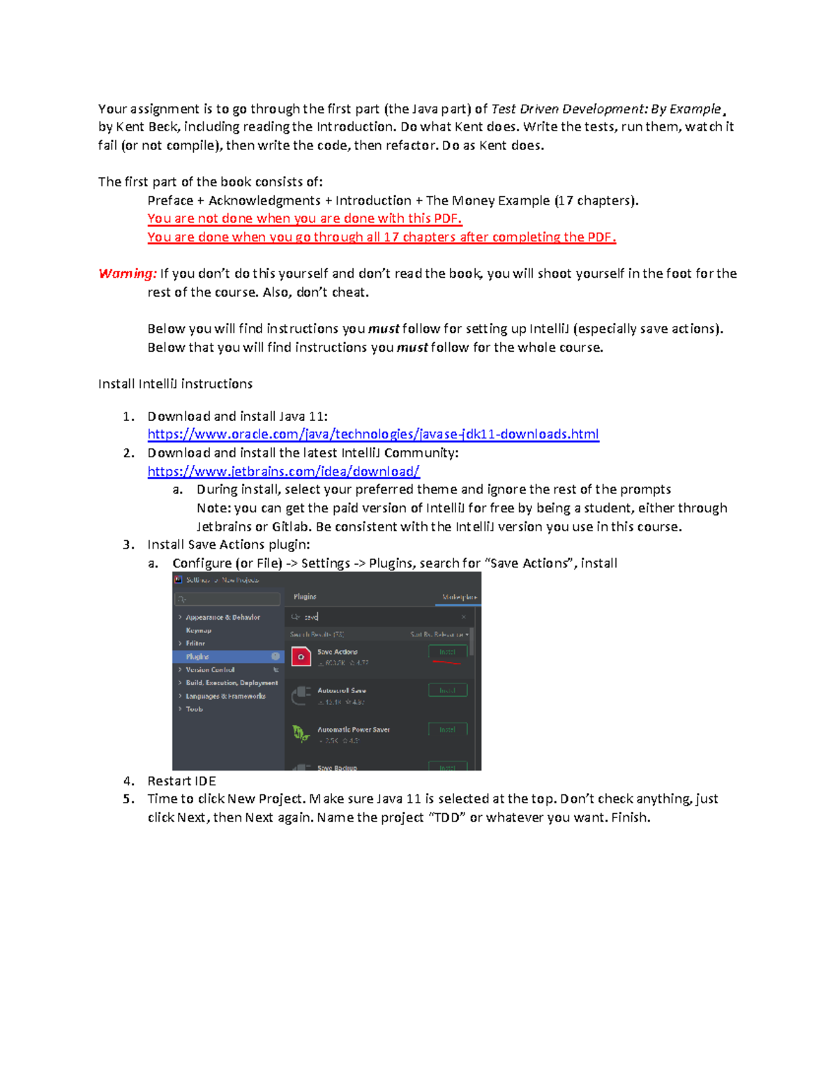 Assignment 1 - TDD - Comp sci - Your assignment is to go through the first part (the Java part ...