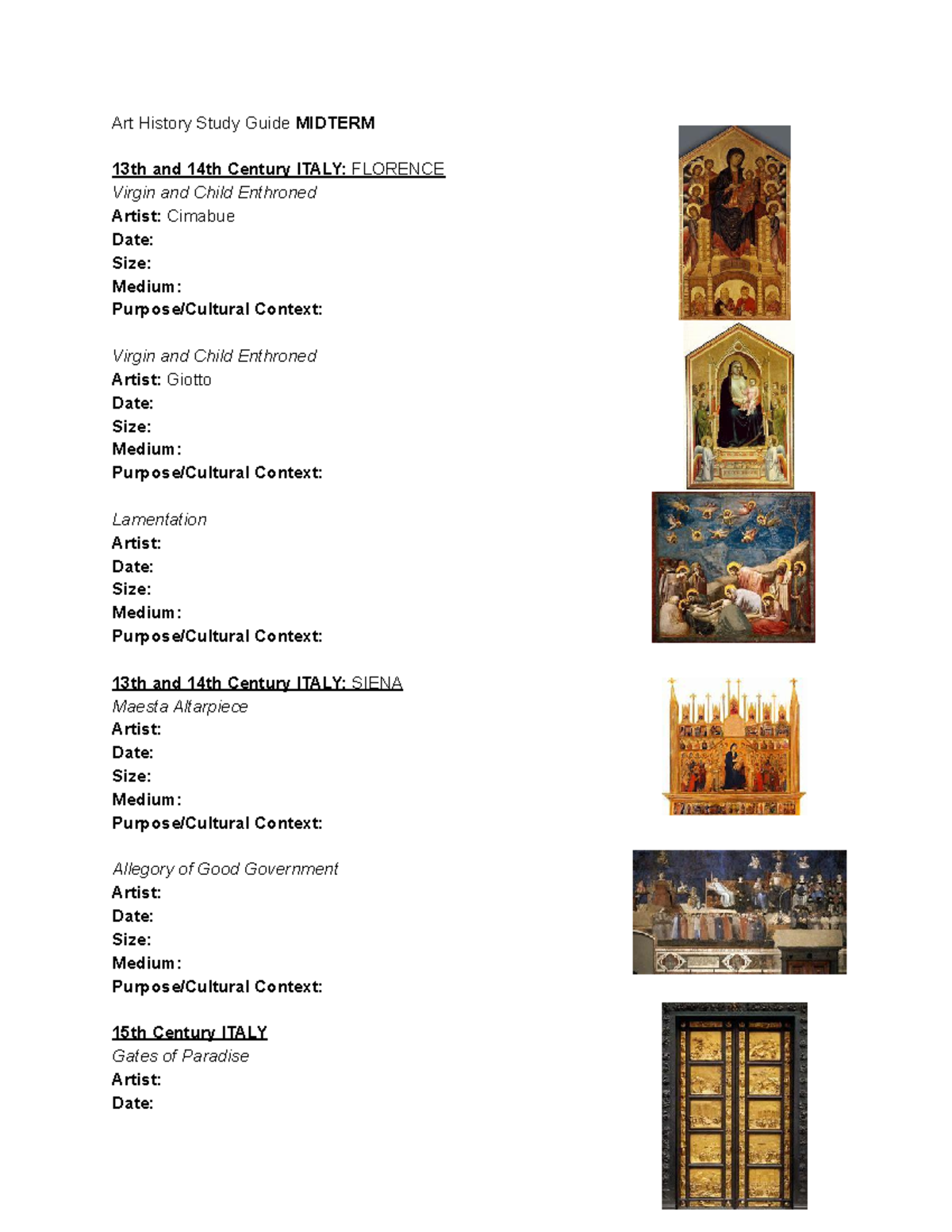 Art History Study Guide Midterm - Art History Study GuideMIDTERM 13th ...