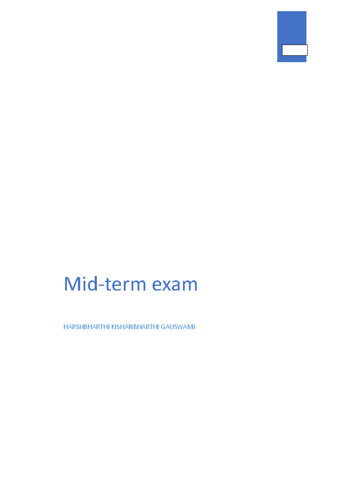 MId term exam - Mid term paper - Mid-term exam HARSHBHARTHI ...