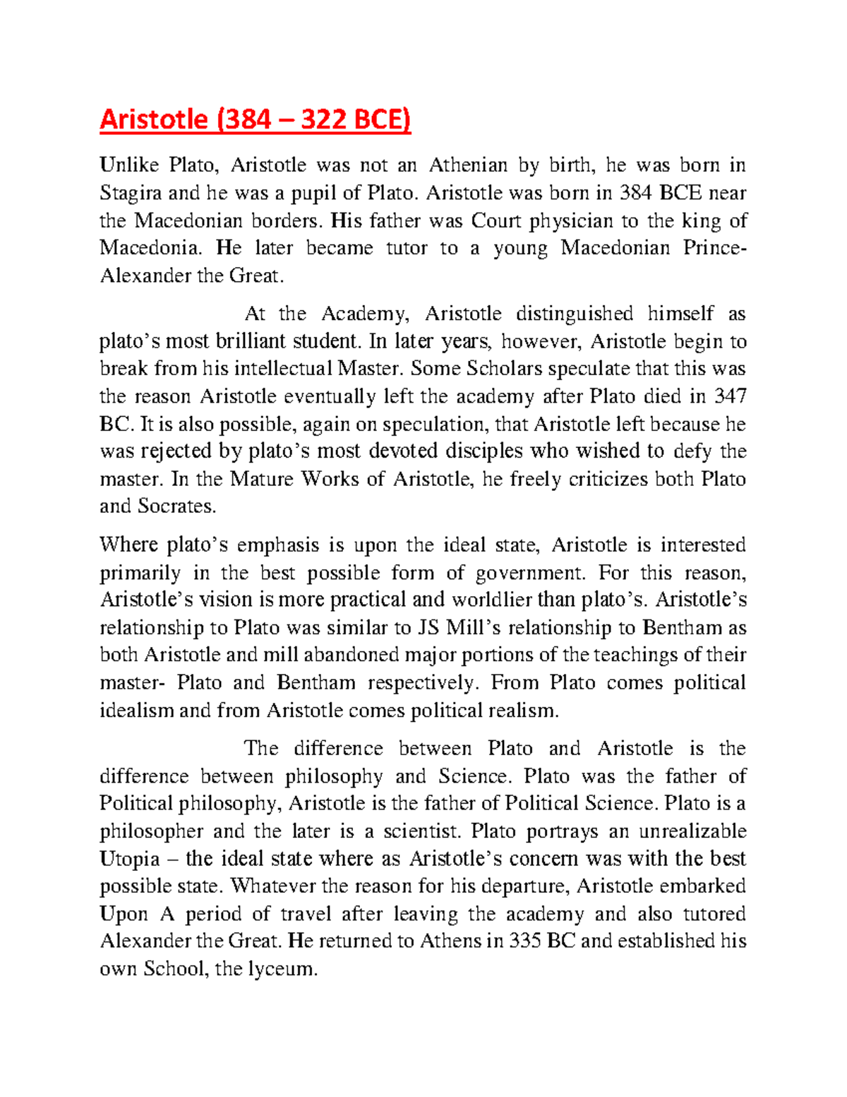 Aristotle Full - Classical Political Philosophy - Delhi University ...